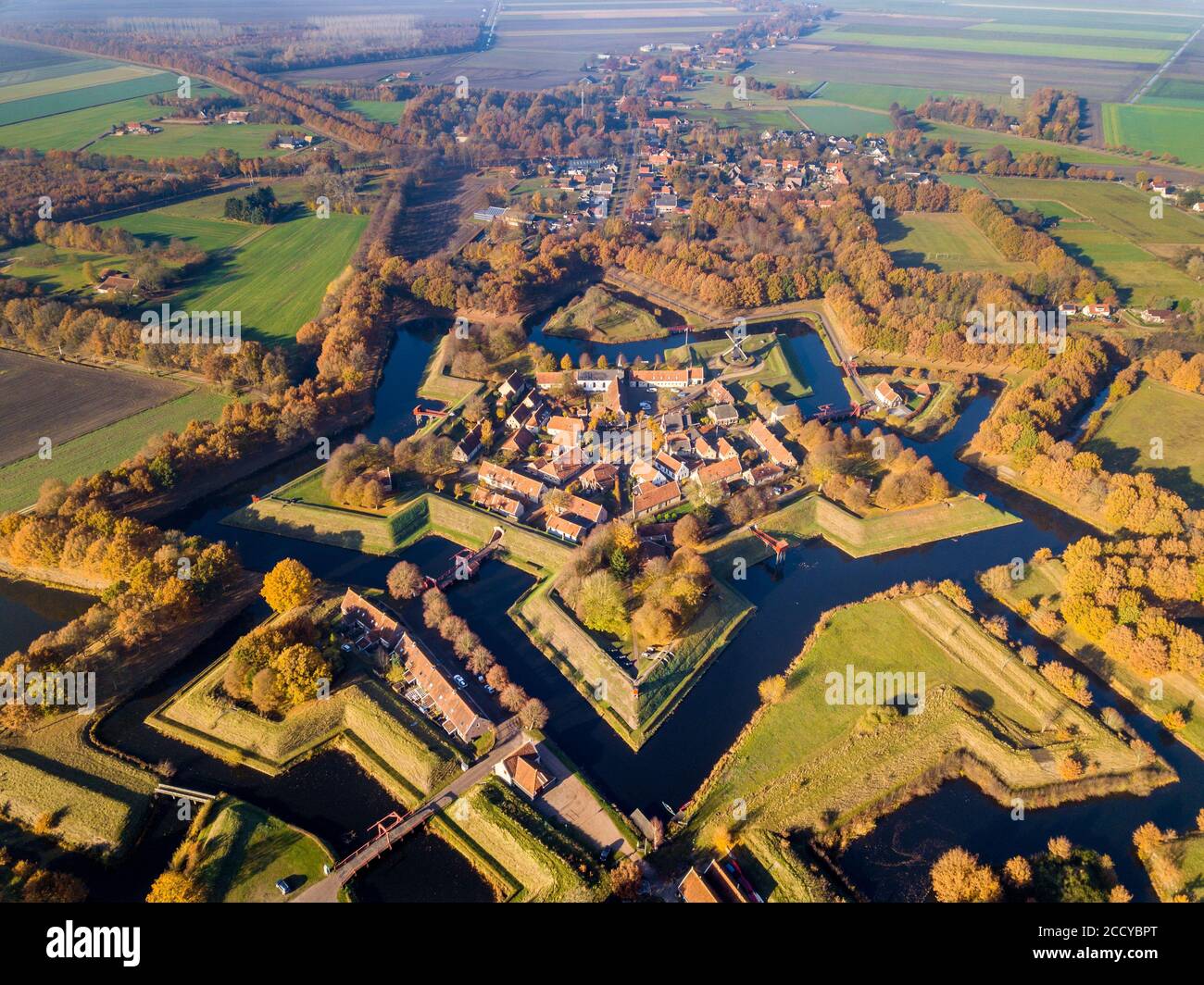 Aerial view of Fortification village of Bourtange. This is a historic ...