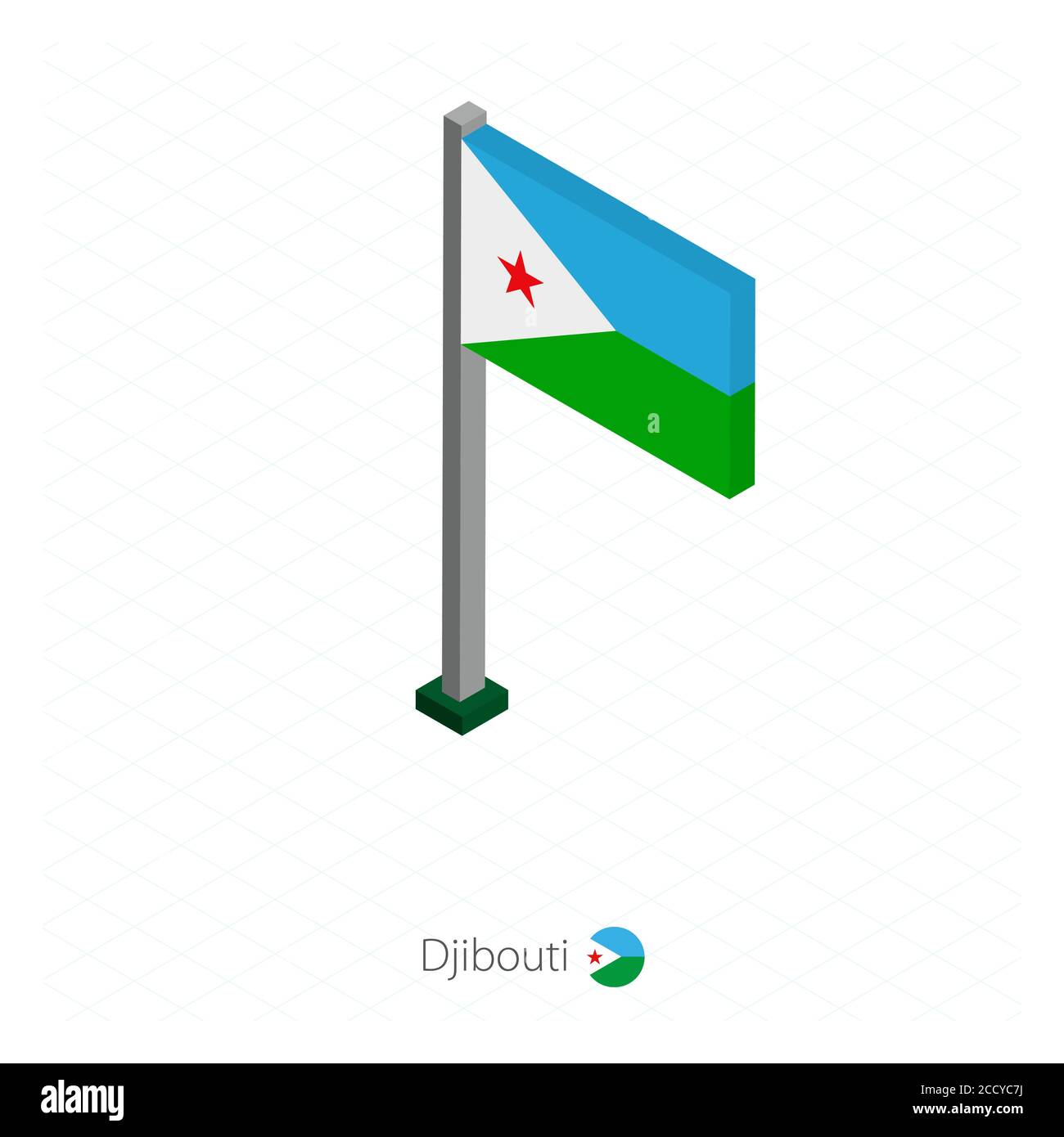 Djibouti Flag on Flagpole in Isometric dimension. Isometric blue background. Vector illustration ...