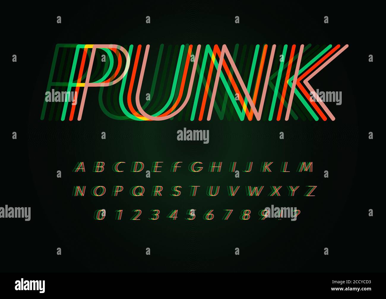 Cyber punk letters and numbers set. Overlay fluorescence colors line ...