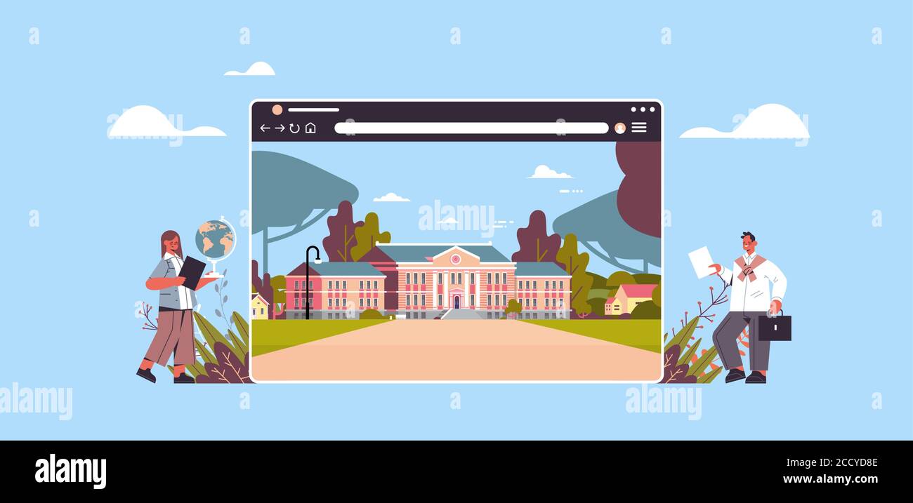 teachers near digital school building in web browser window online ...