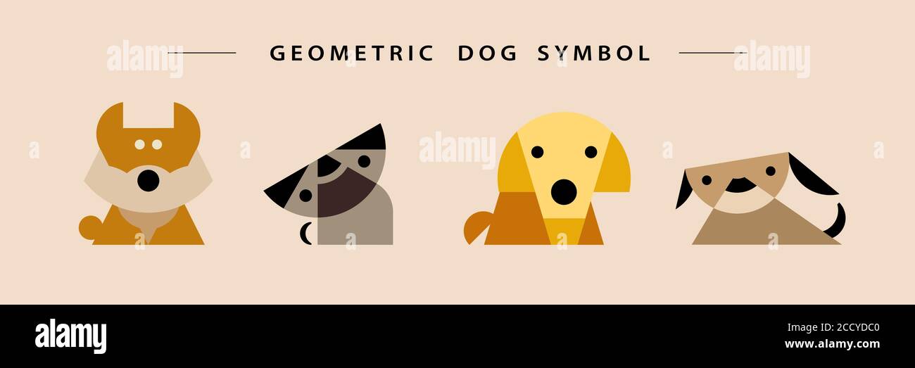 Lovely flat origami dog symbols set, dog breeds for design uses Stock ...