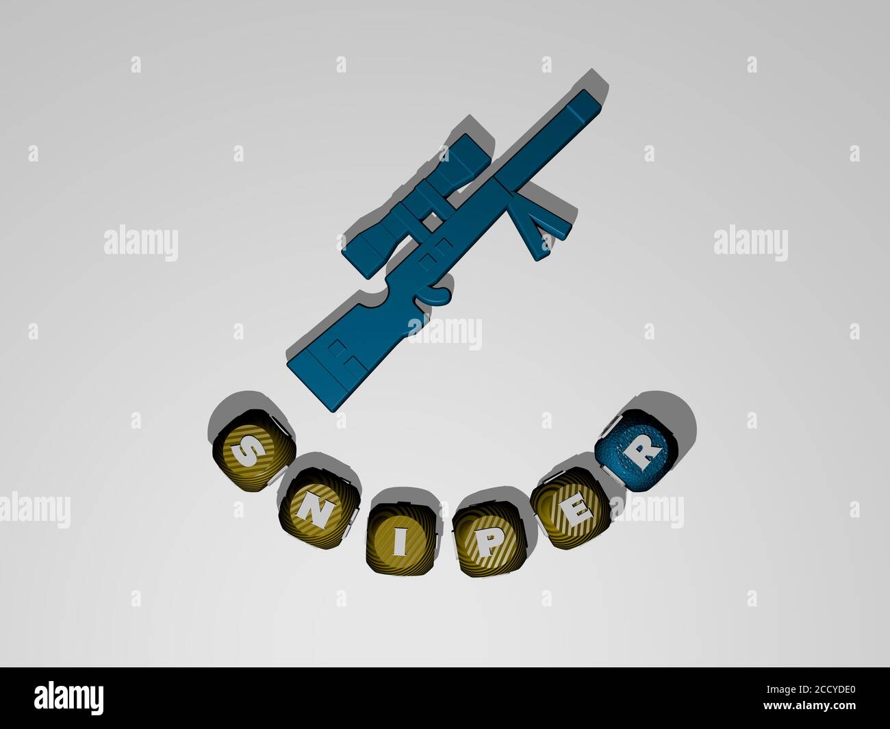 sniper text around the 3D icon, 3D illustration Stock Photo - Alamy