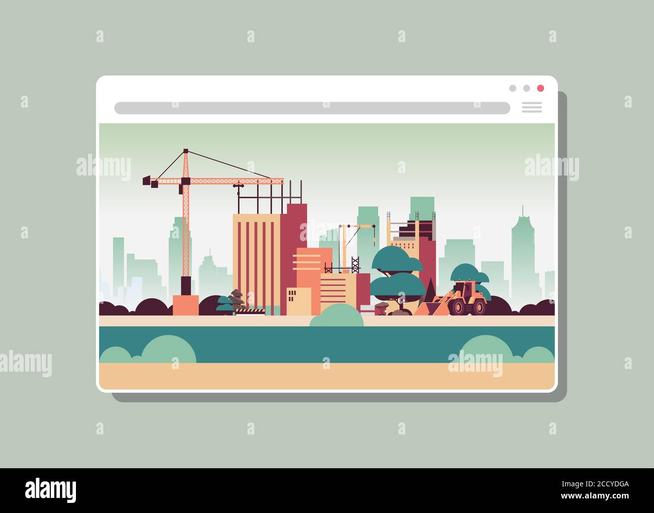 construction site with cranes in web browser window digital building ...
