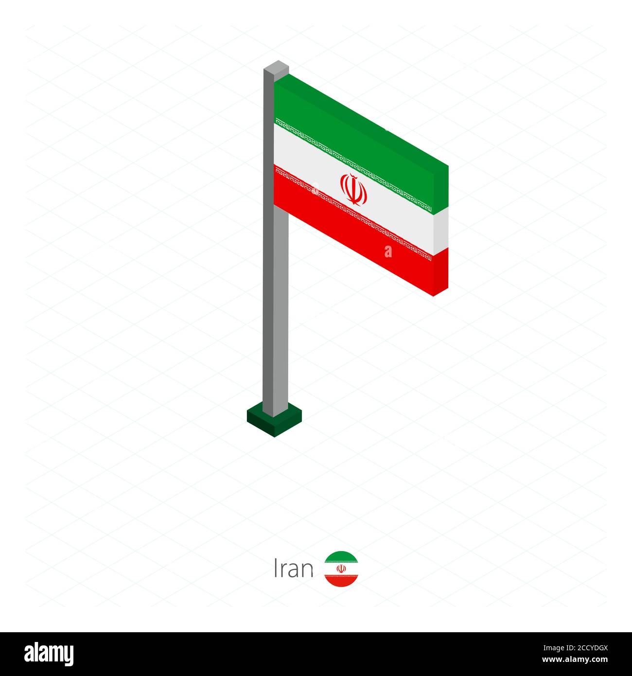 Iran Flag on Flagpole in Isometric dimension. Isometric blue background ...