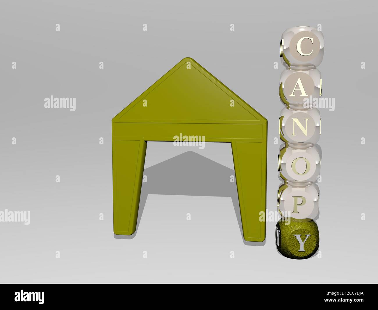 canopy 3D icon beside the vertical text of individual letters, 3D ...