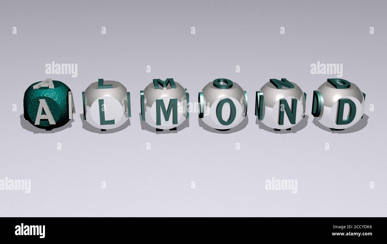 ALMOND text of cubic individual letters, 3D illustration Stock Photo ...