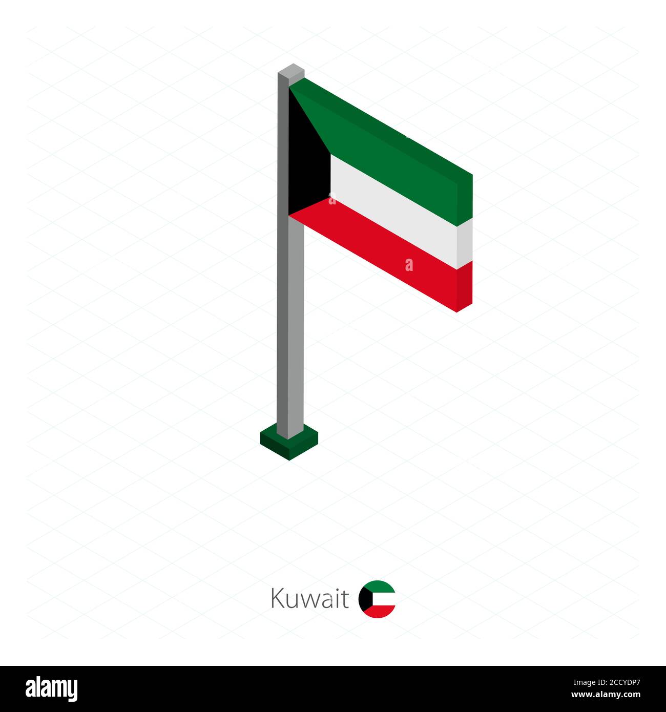 Kuwait Flag on Flagpole in Isometric dimension. Isometric blue ...