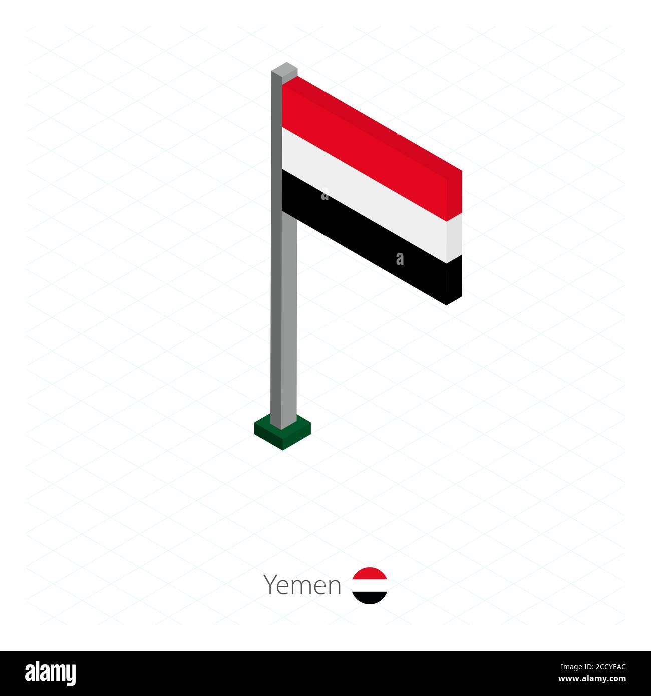 Yemen Flag on Flagpole in Isometric dimension. Isometric blue ...