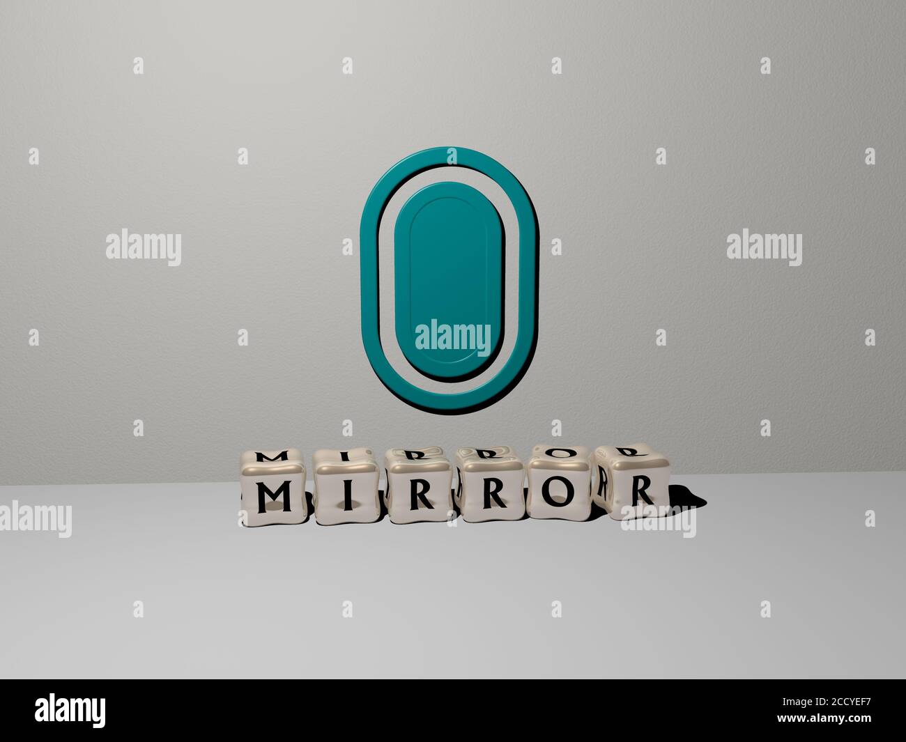 MIRROR 3D icon on the wall and cubic letters on the floor, 3D ...