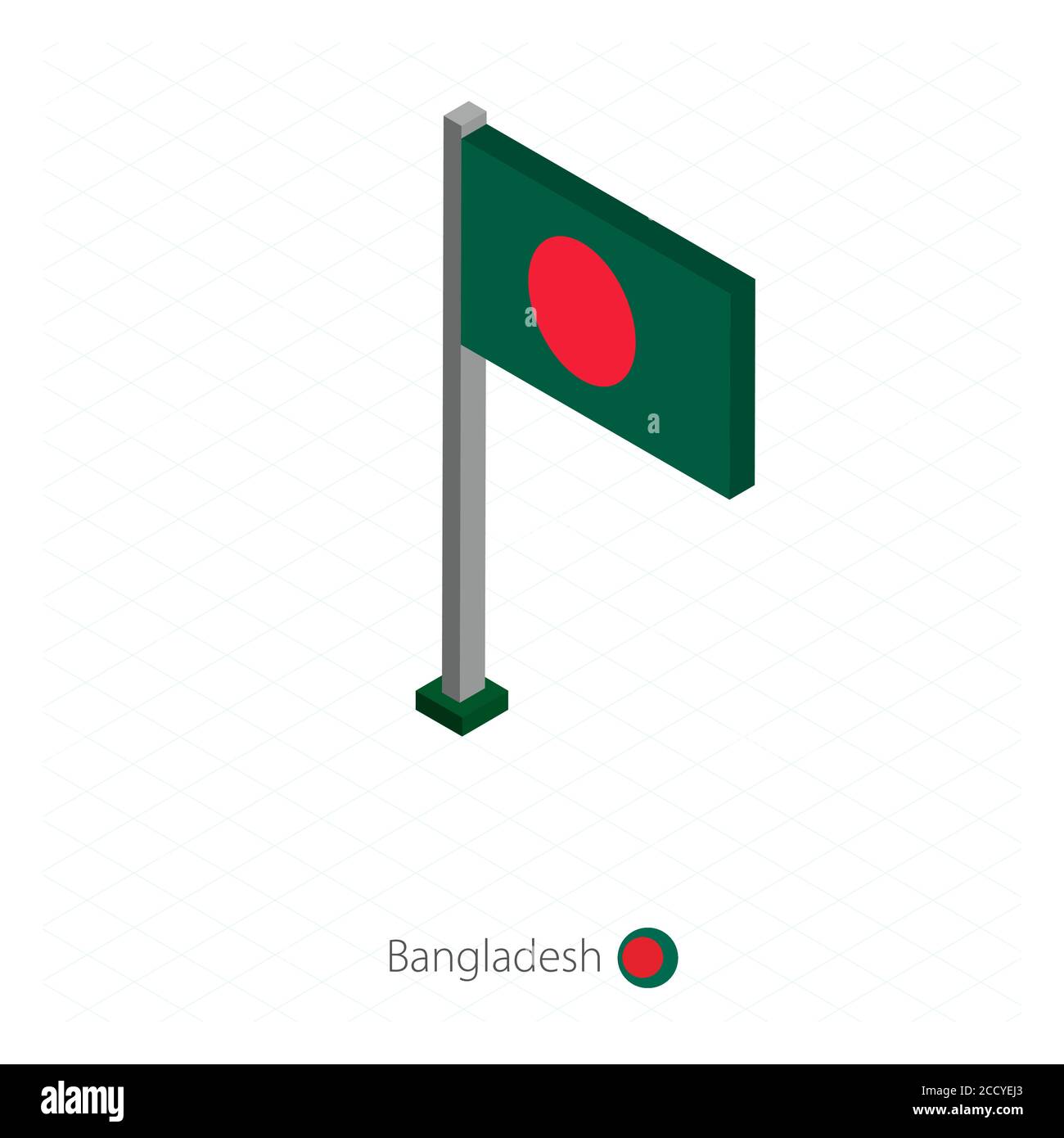 Bangladesh Flag on Flagpole in Isometric dimension. Isometric blue ...