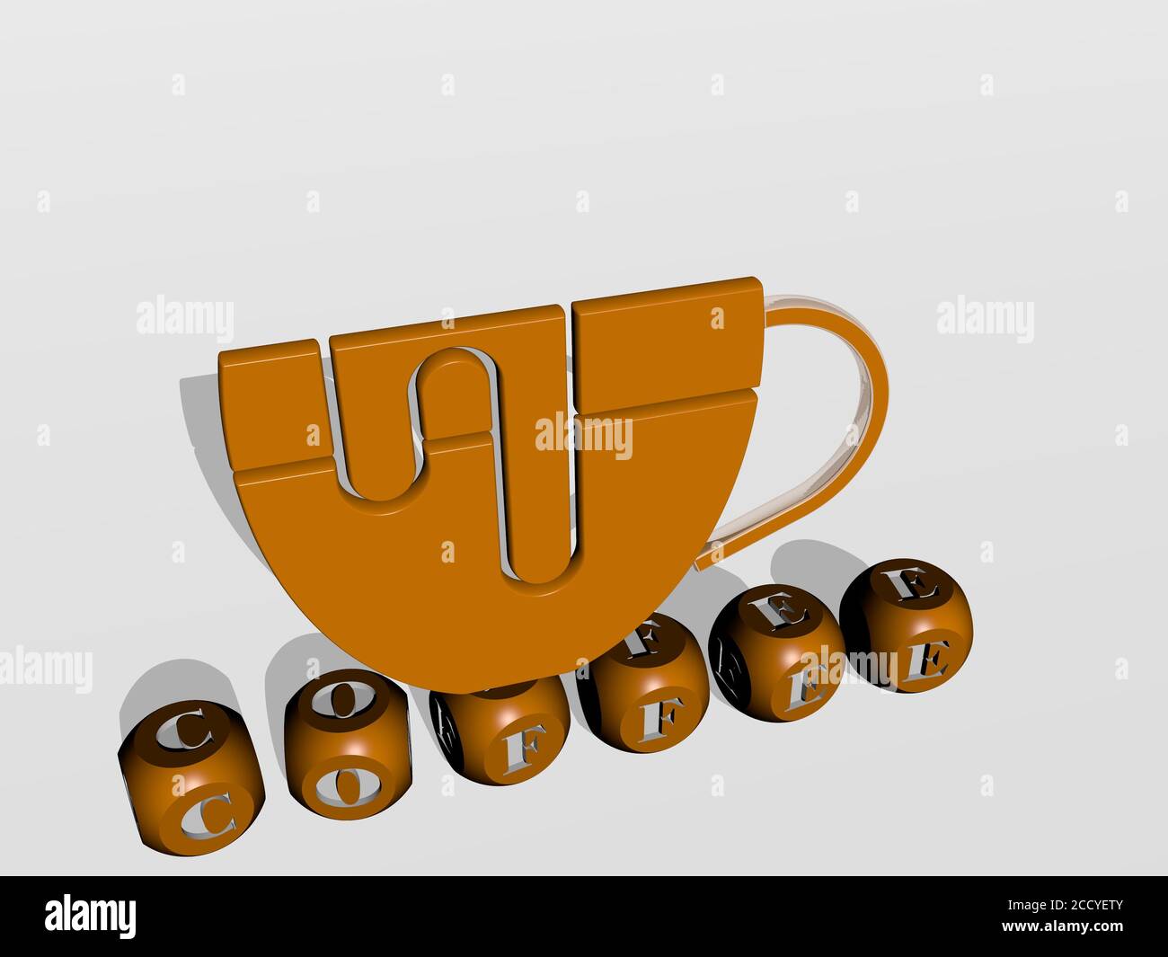 COFFEE cubic letters with 3D icon on the top, 3D illustration Stock ...