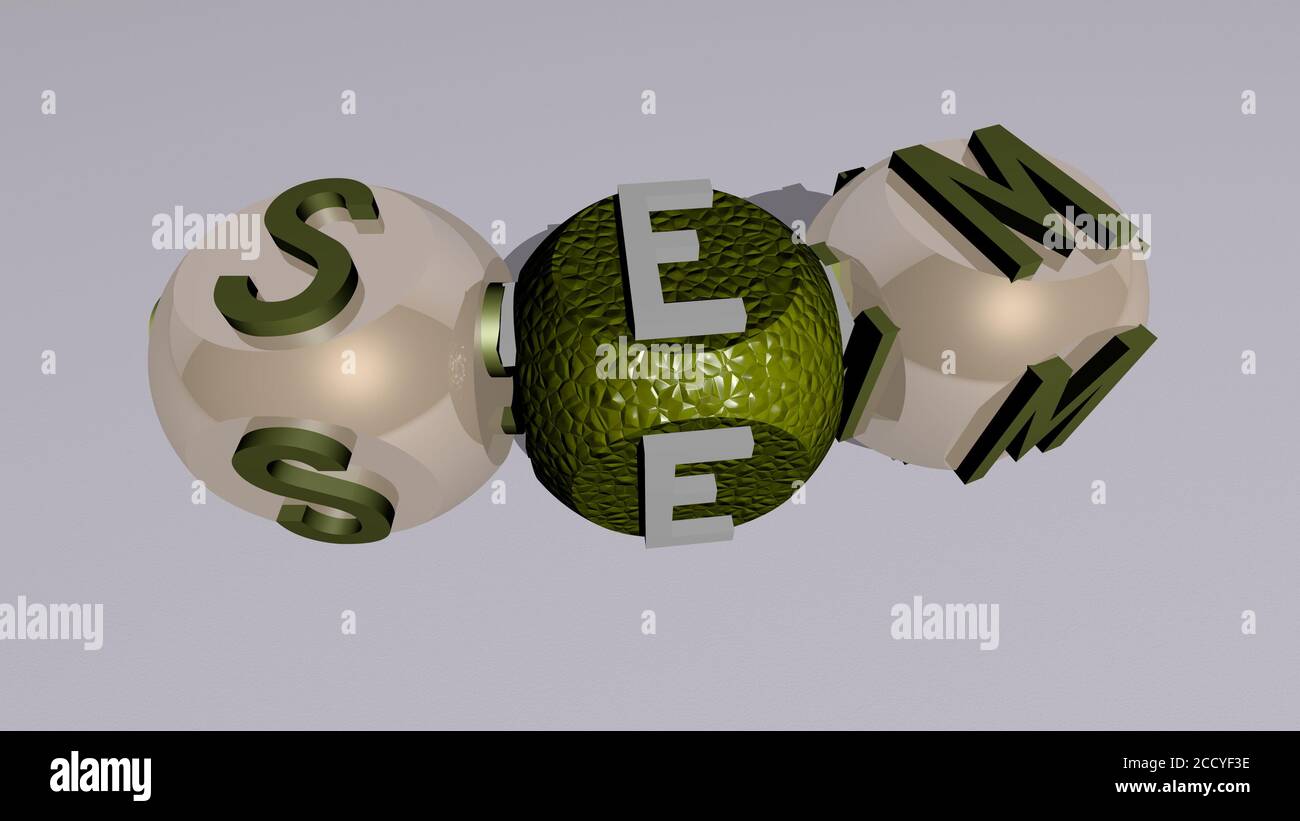 crosswords of SEM arranged by cubic letters on a mirror floor, concept ...