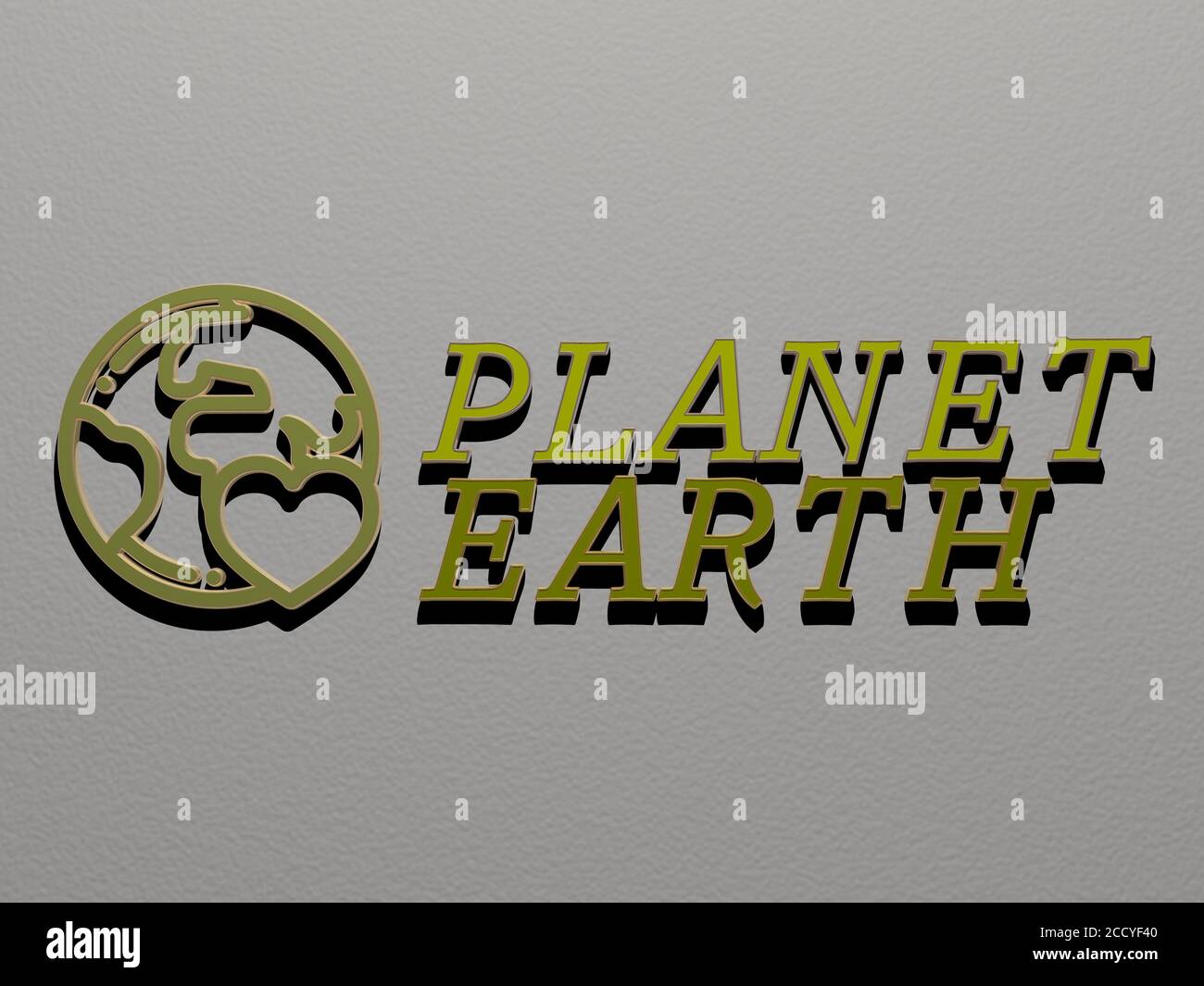 planet earth icon and text on the wall, 3D illustration Stock Photo - Alamy