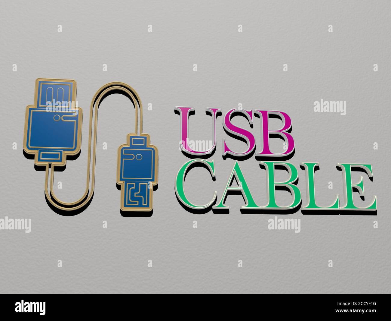 3D graphical image of usb cable vertically along with text built by ...