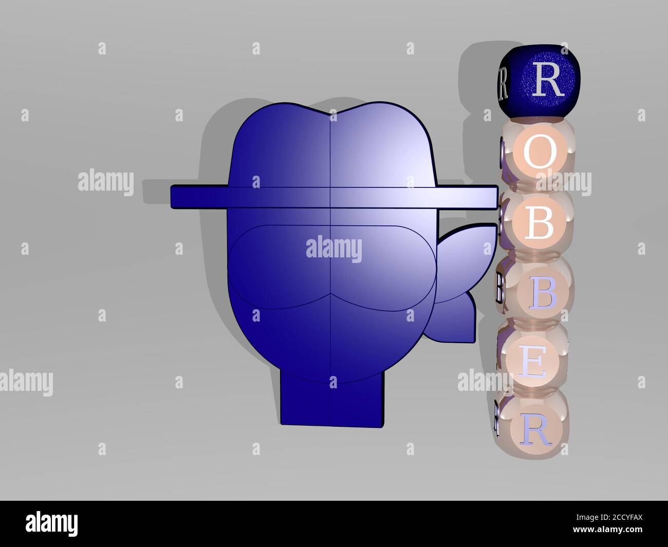 ROBBER 3D icon beside the vertical text of individual letters, 3D ...