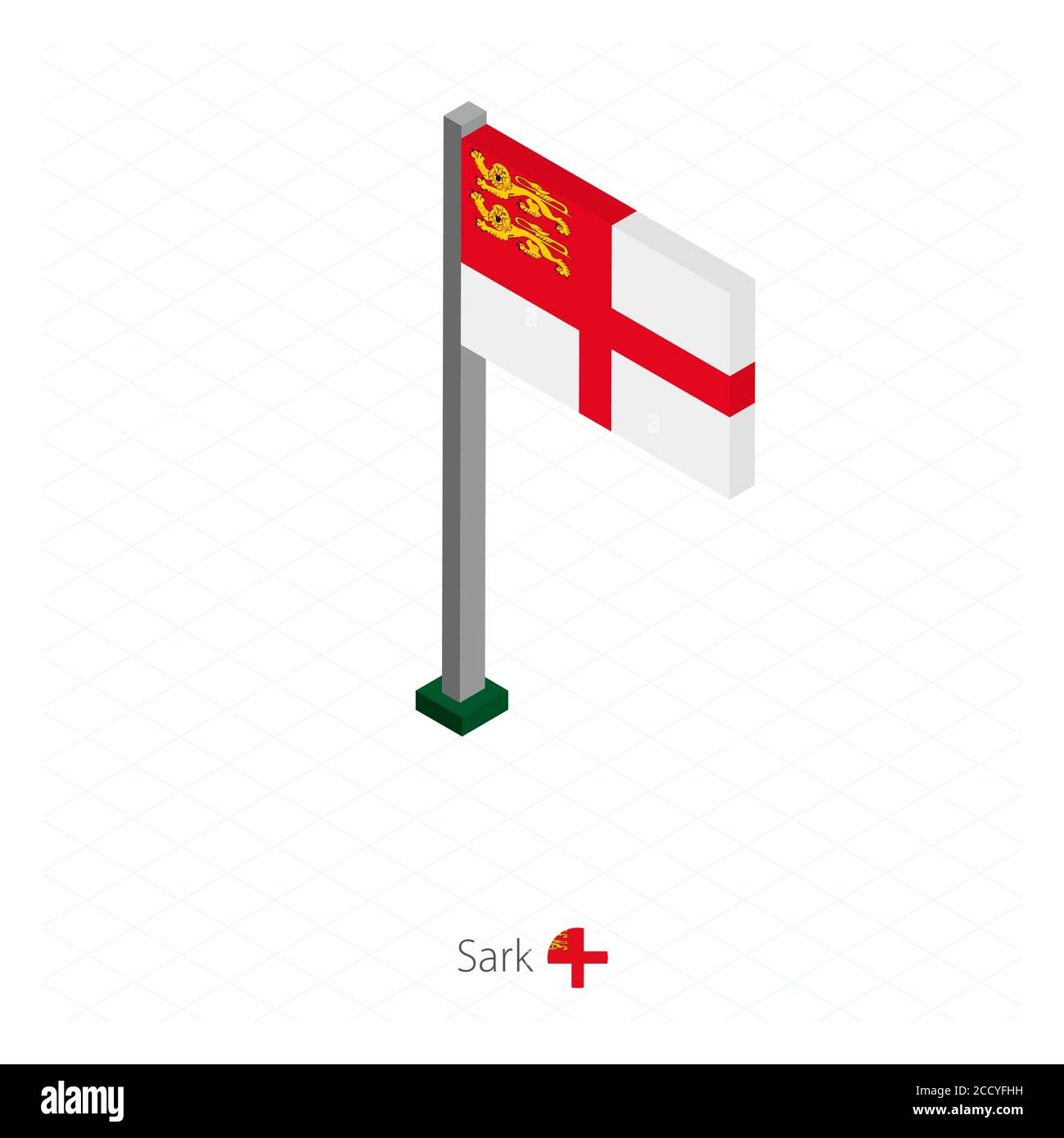 Sark Flag on Flagpole in Isometric dimension. Isometric blue background ...