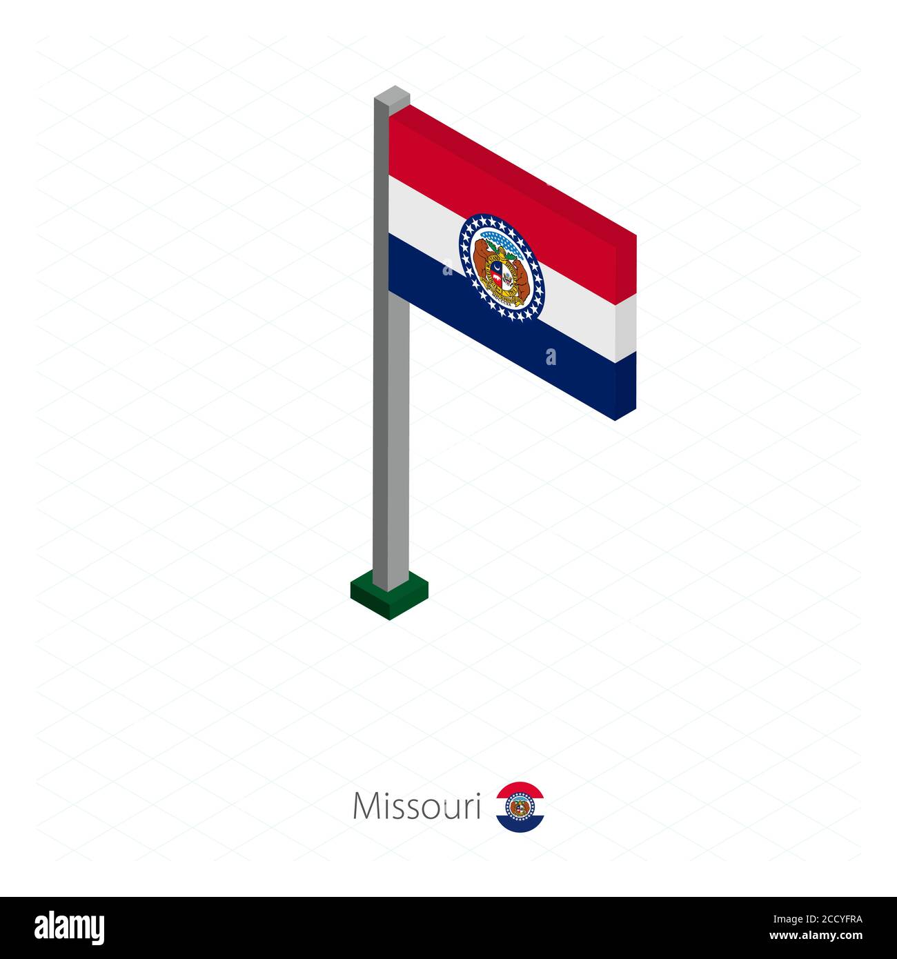 Missouri US state flag on flagpole in isometric dimension. Isometric ...
