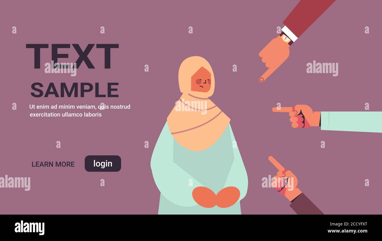 depressed arab girl surrounded by hands fingers mocking pointing her ...