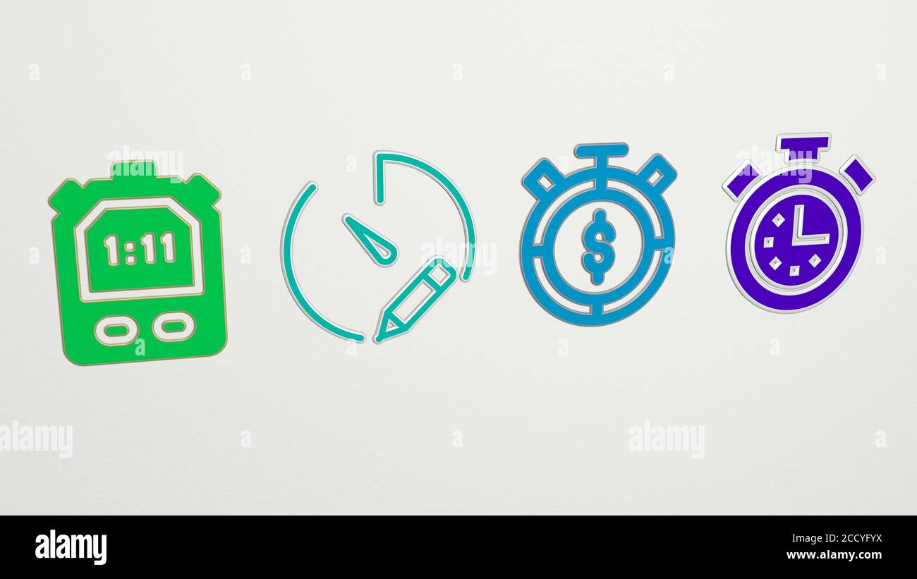stopwatch 4 icons set, 3D illustration Stock Photo - Alamy