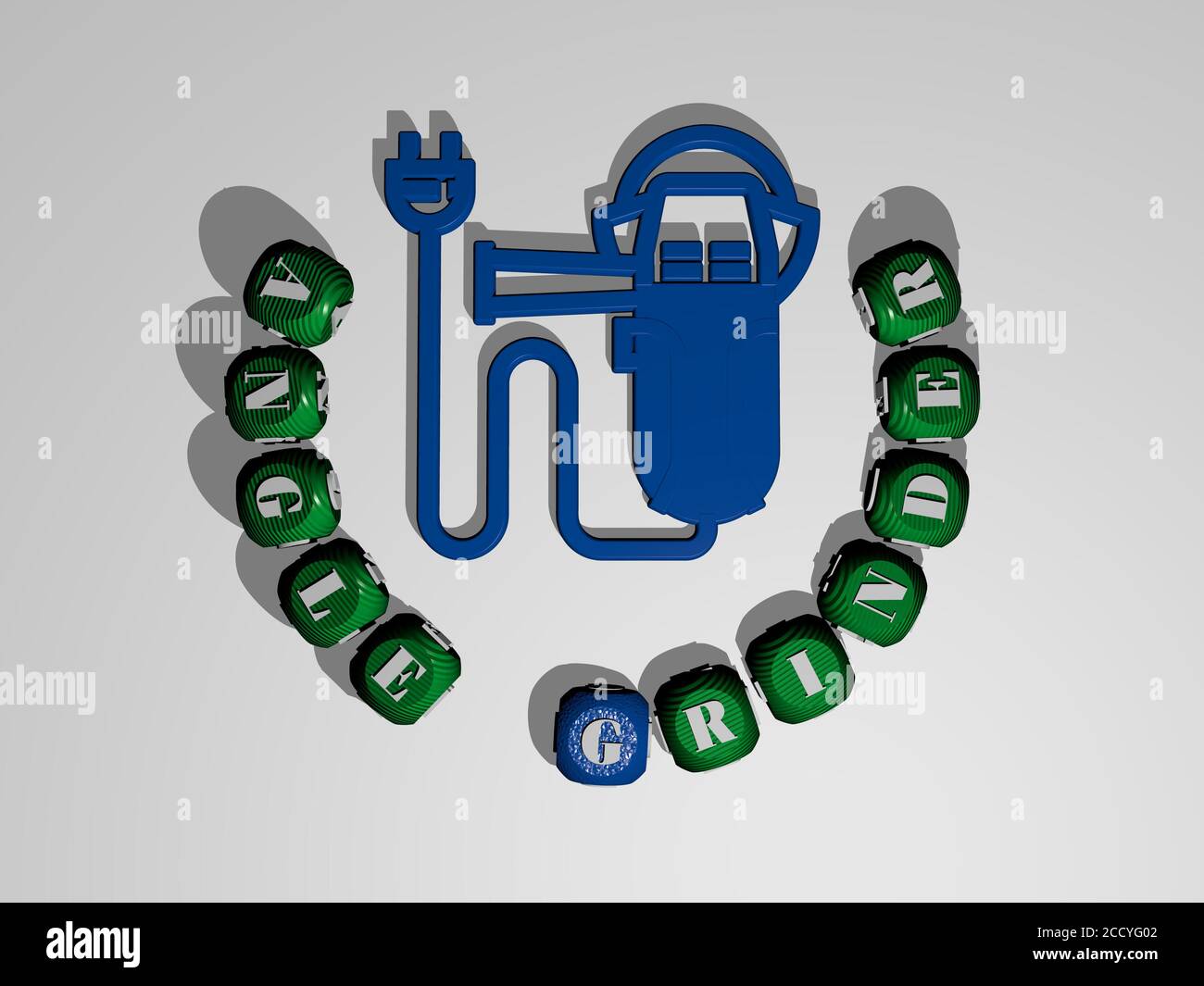 angle grinder text around the 3D icon, 3D illustration Stock Photo - Alamy