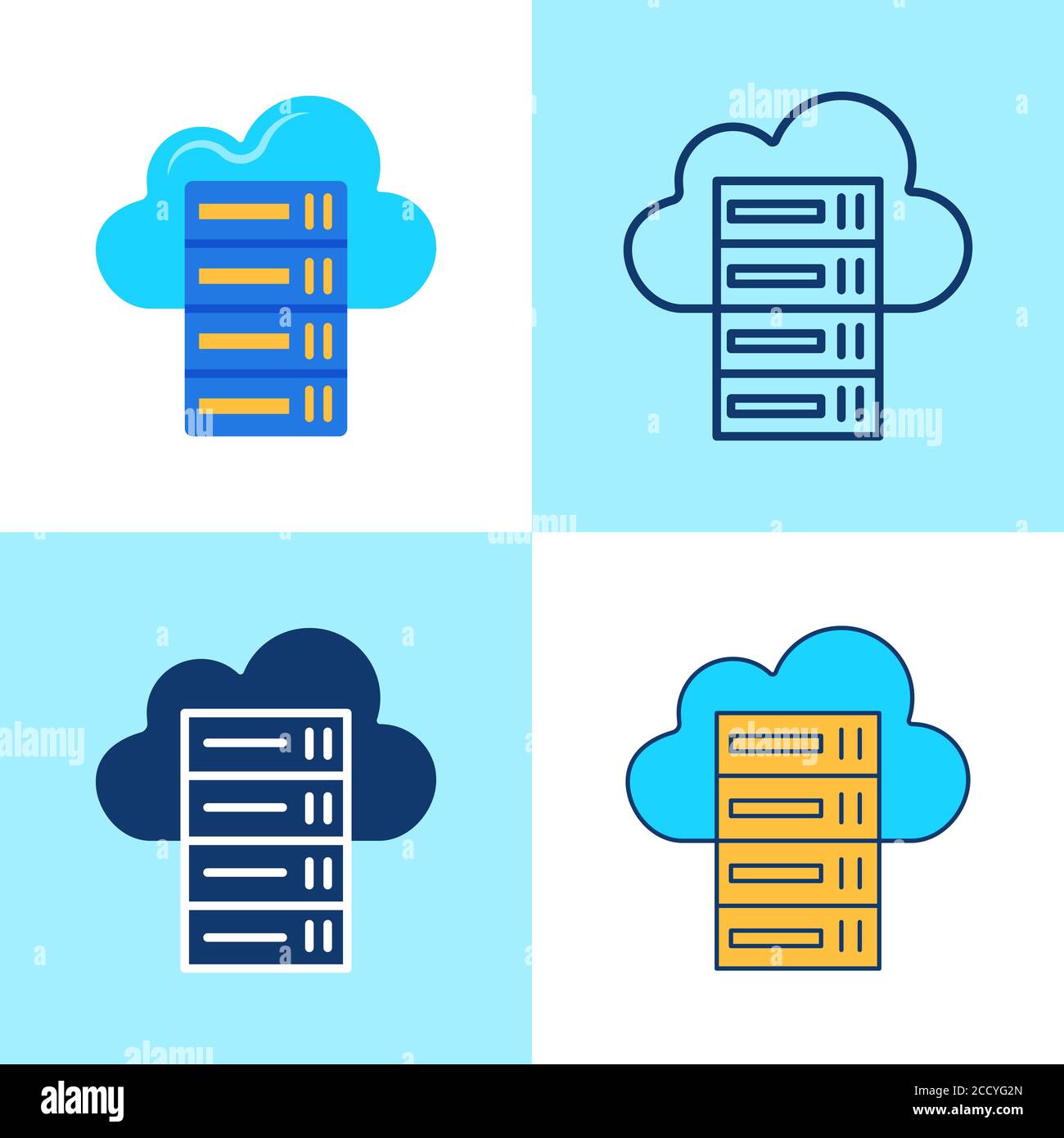 Hosting icon set in flat and line style. Cloud computing concept, data ...