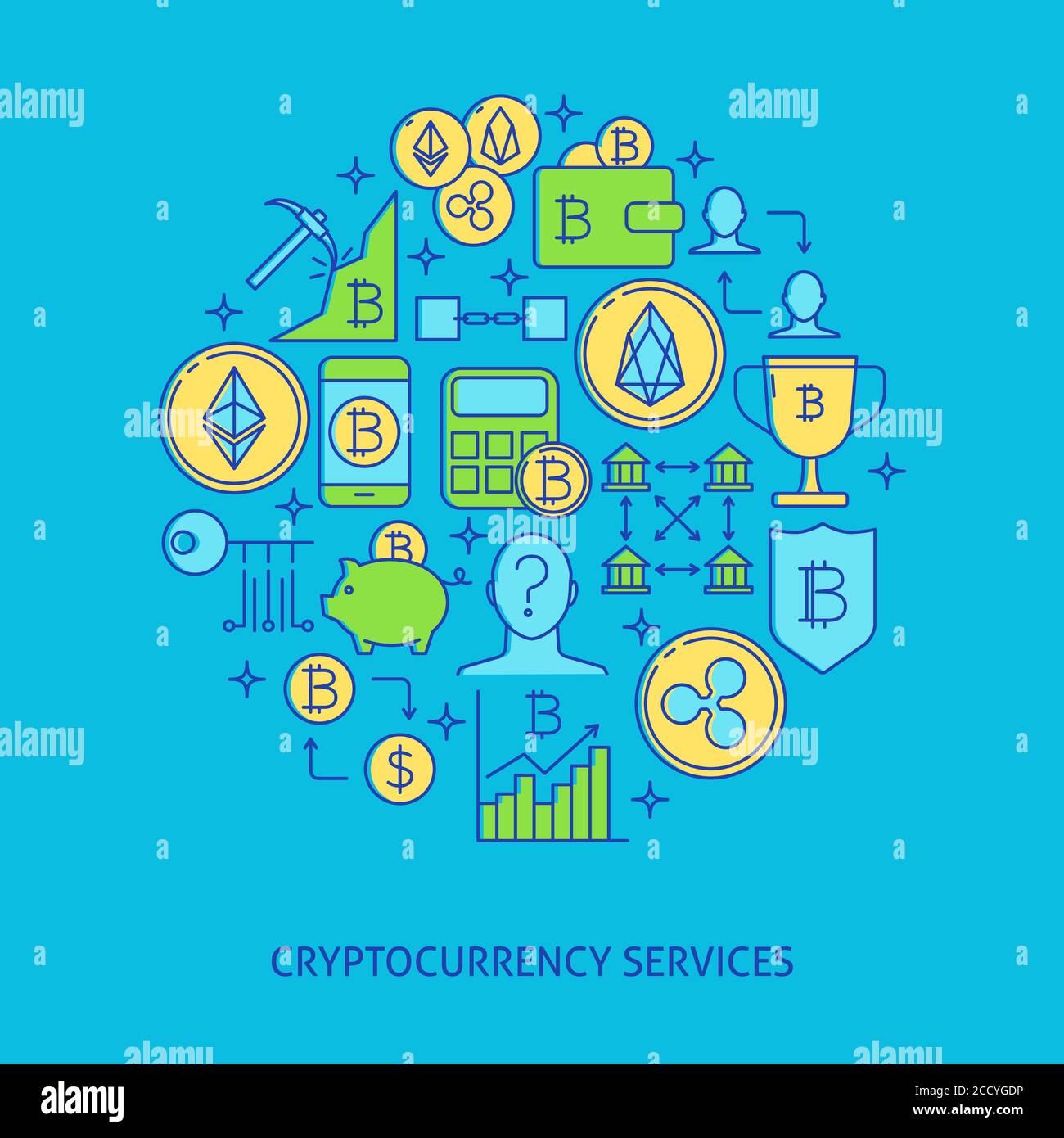 Cryptocurrency round banner with place for text. Alternative currency ...