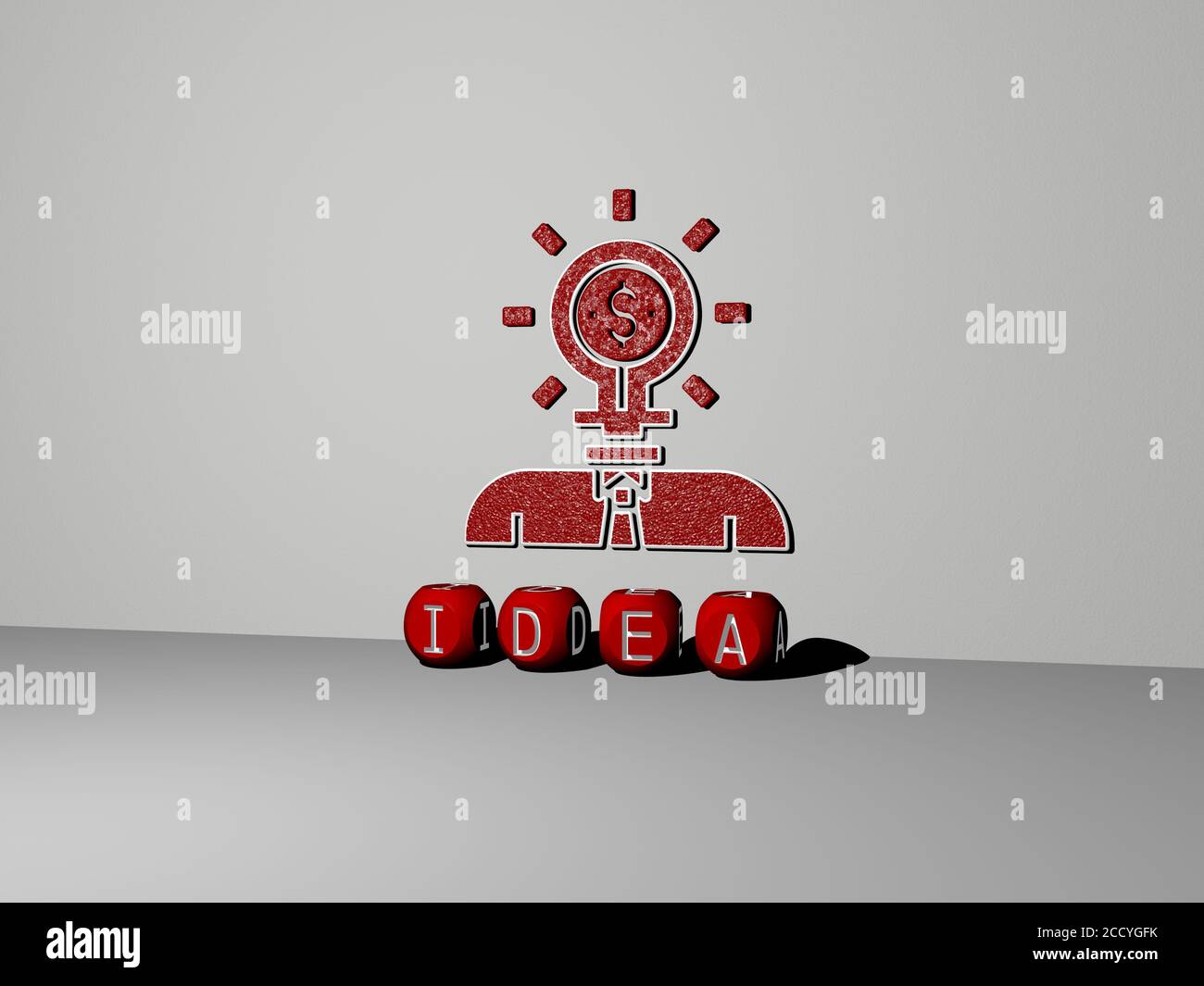 3D representation of IDEA with icon on the wall and text arranged by ...