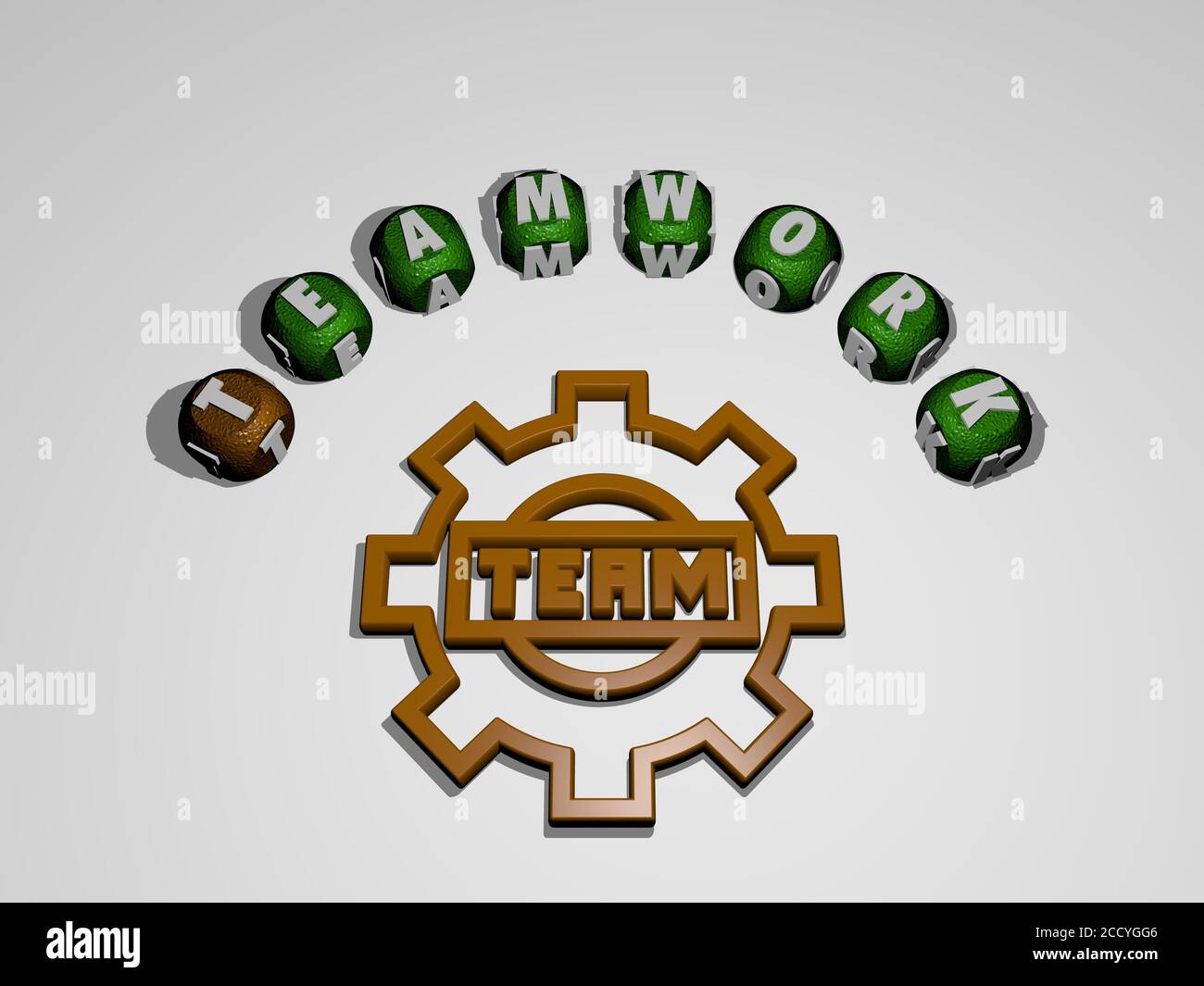 TEAMWORK icon surrounded by the text of individual letters, 3D ...