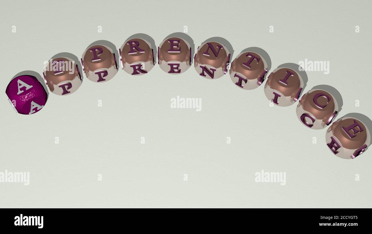 apprentice text of dice letters with curvature, 3D illustration Stock ...