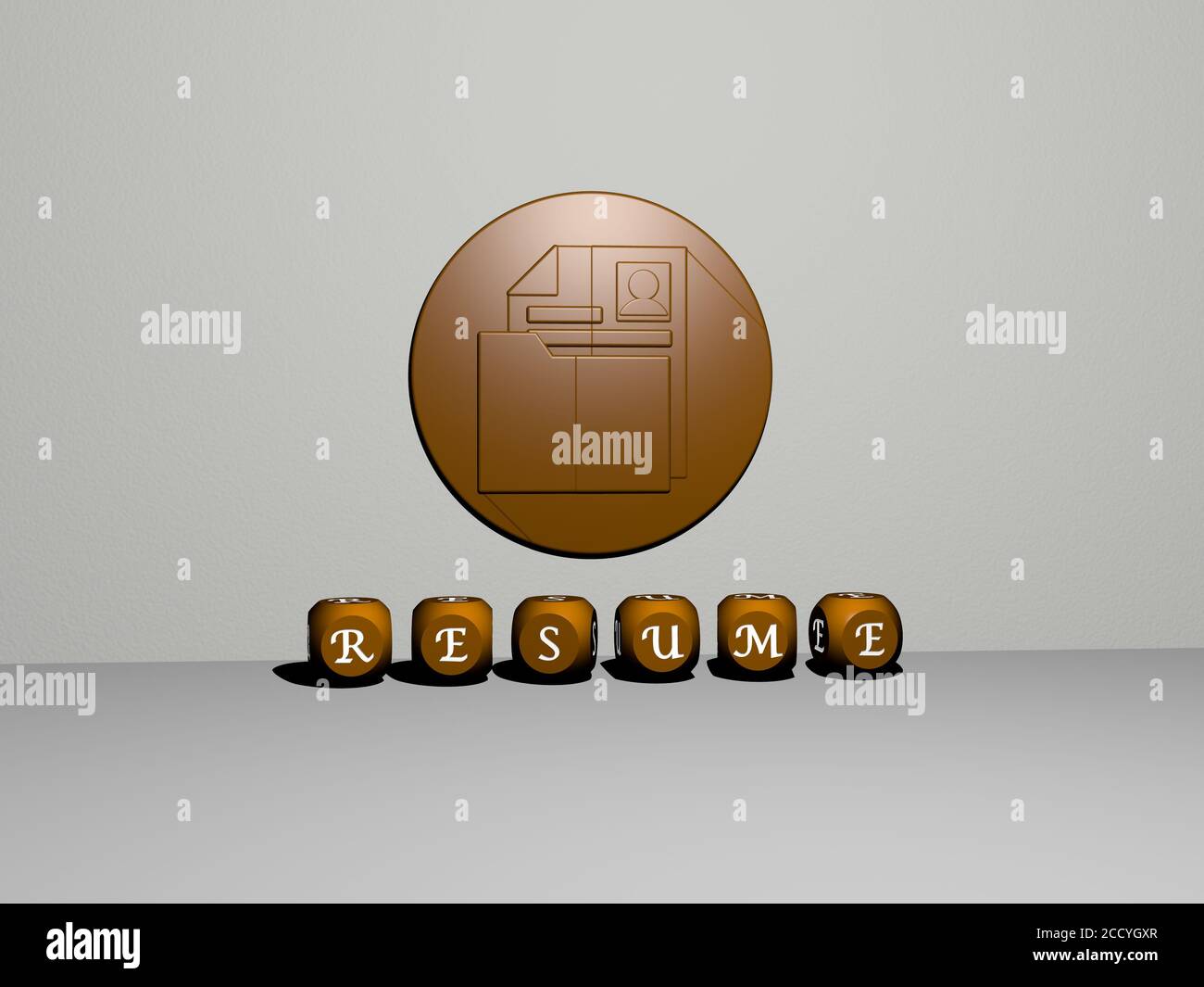 resume 3D icon on the wall and text of cubic alphabets on the floor, 3D ...