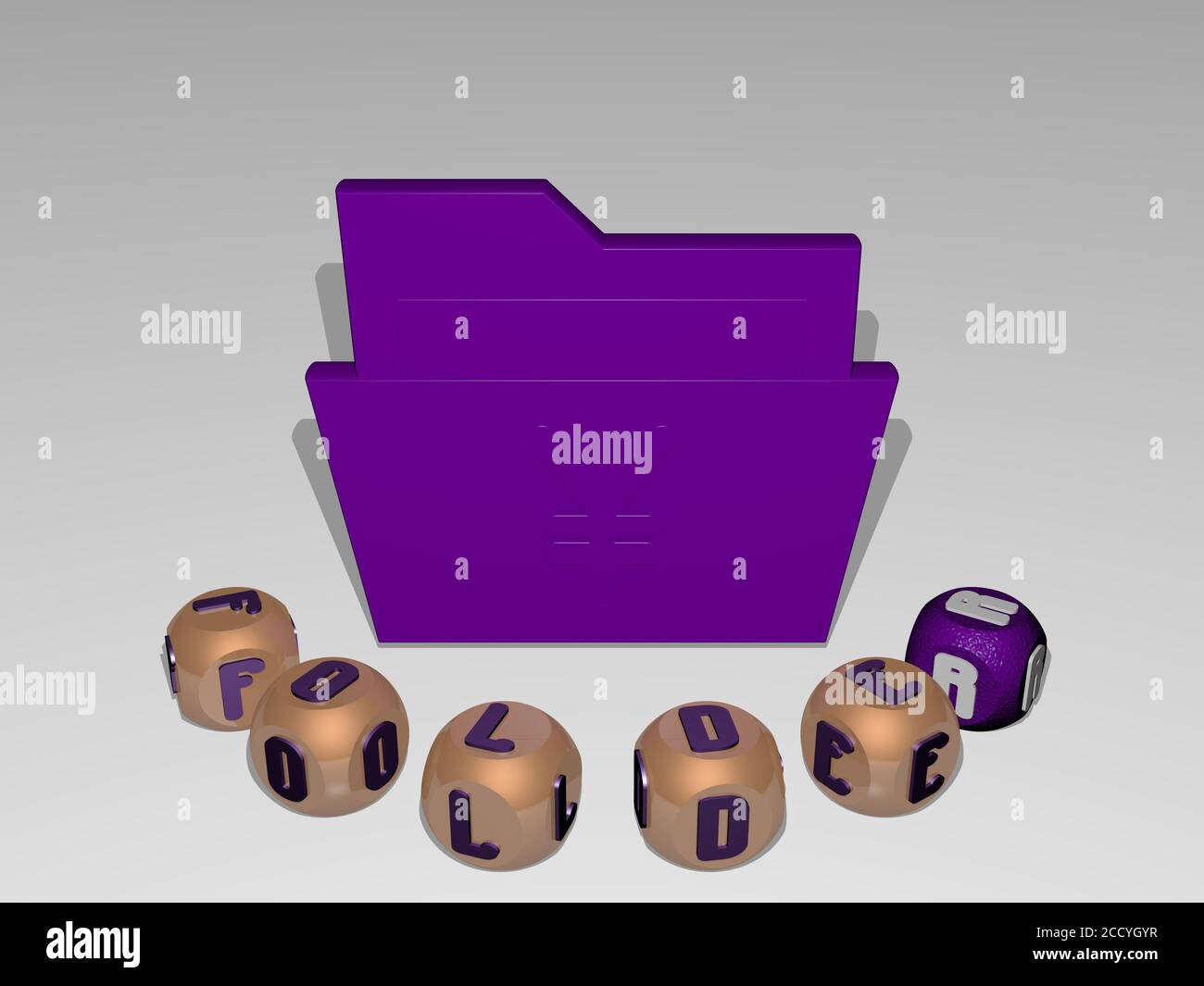 FOLDER round text of cubic letters around 3D icon, 3D illustration ...