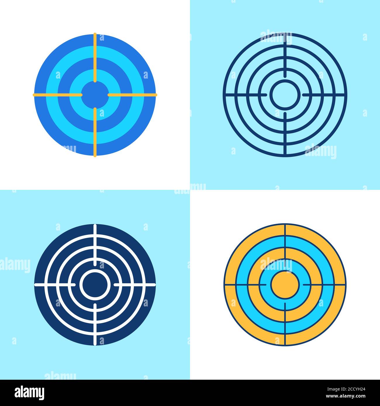 Target icon set in flat and line style. Focus on goal concept symbol ...