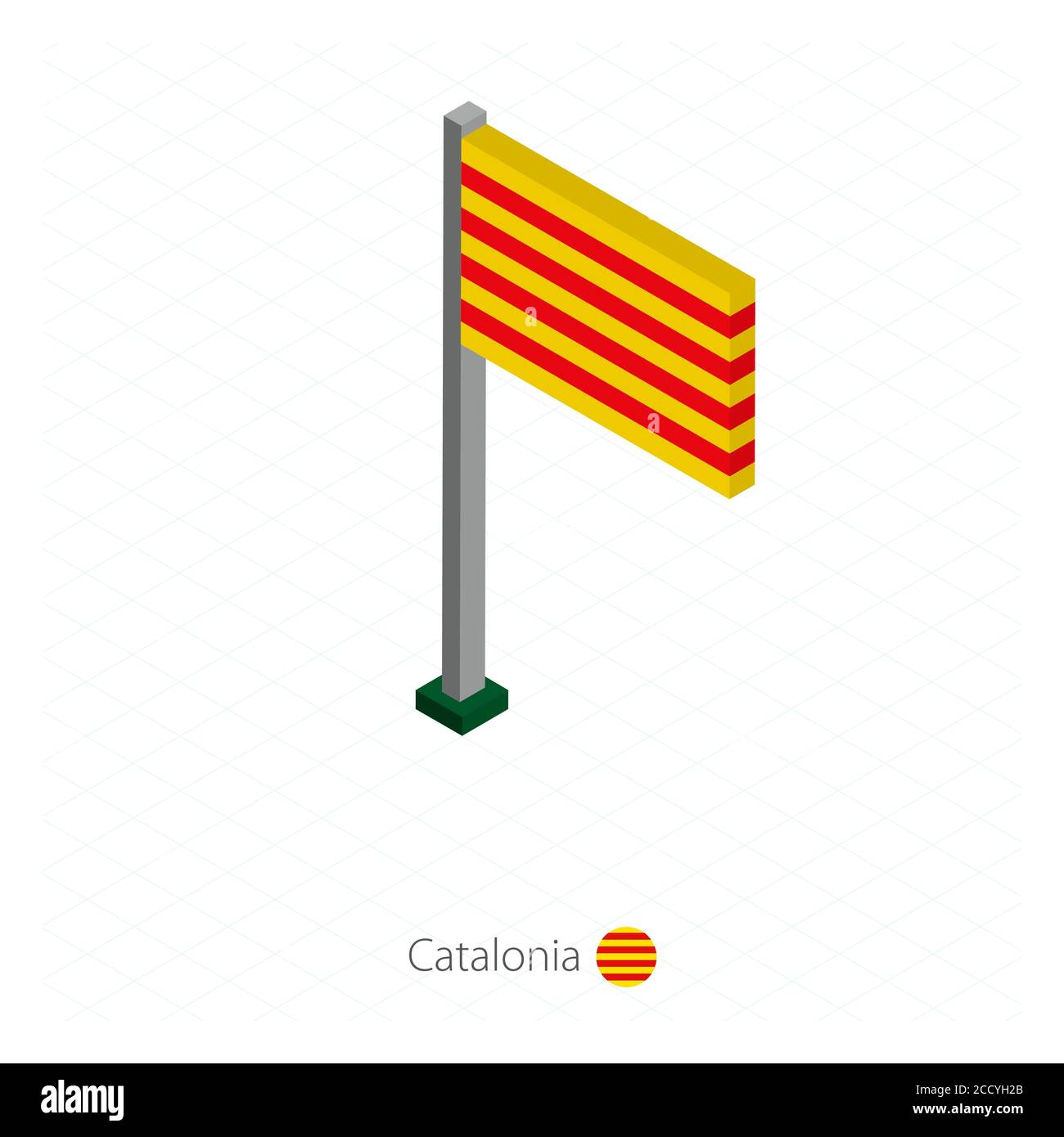 Catalonia Flag on Flagpole in Isometric dimension. Isometric blue ...