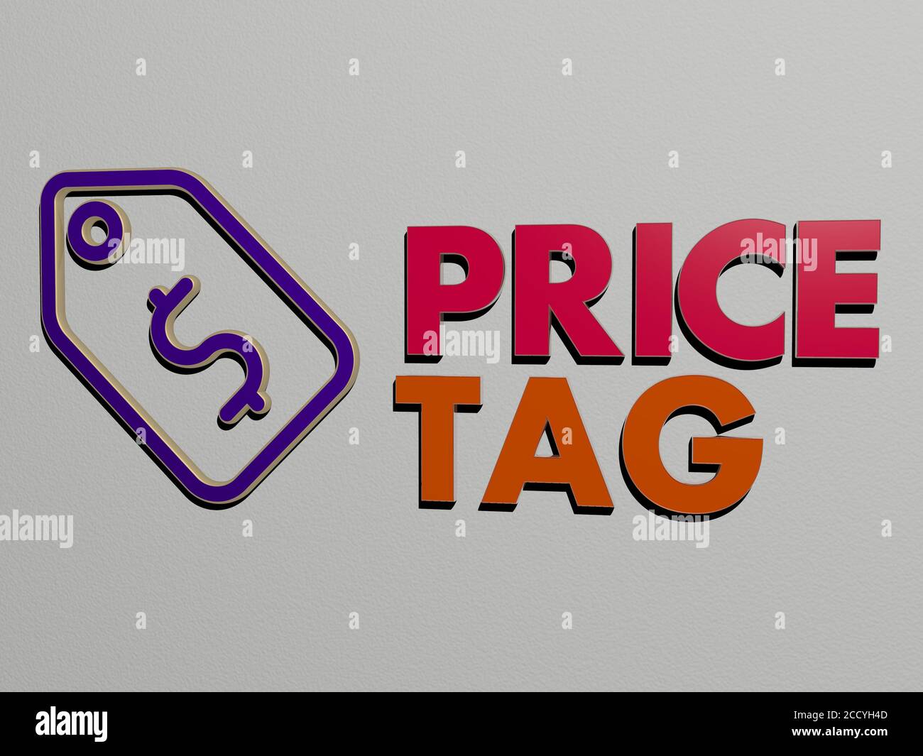 3D illustration of PRICE TAG graphics and text made by metallic dice ...