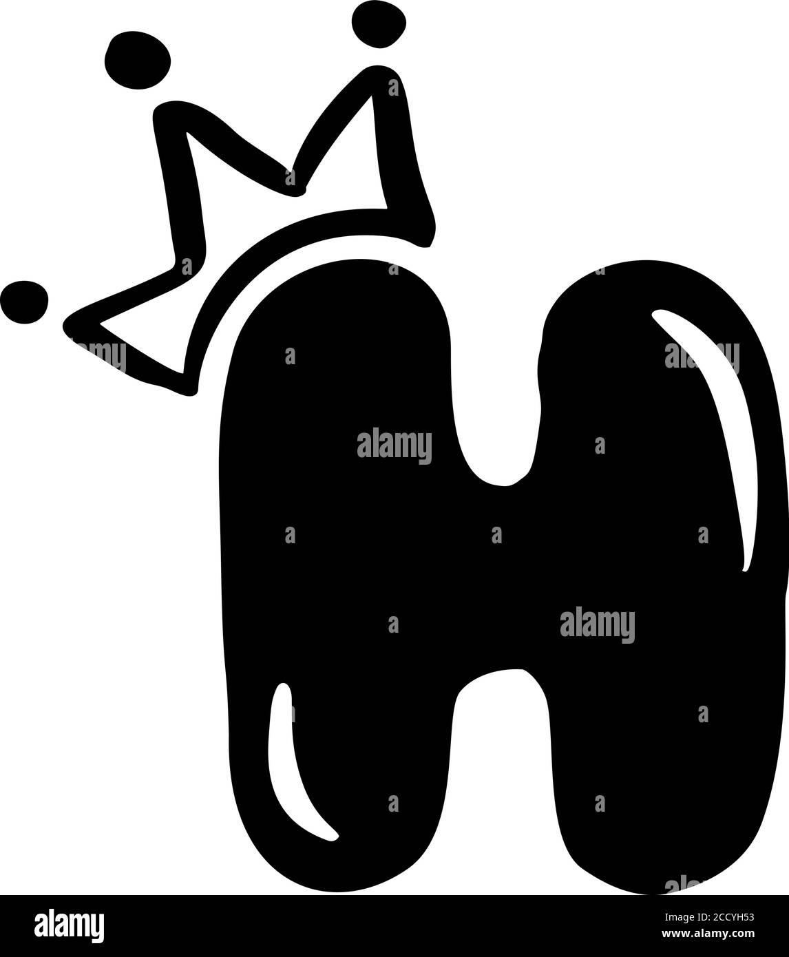 Vector plump vintage cute letter H with crown. Princess element font ...