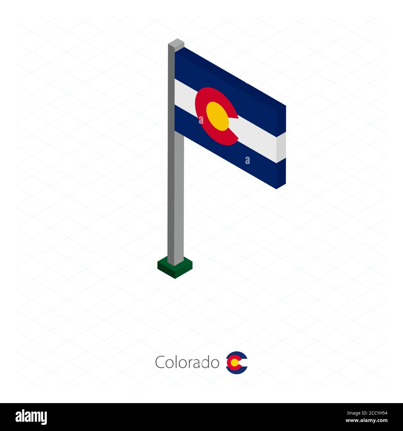 Colorado US state flag on flagpole in isometric dimension. Isometric ...