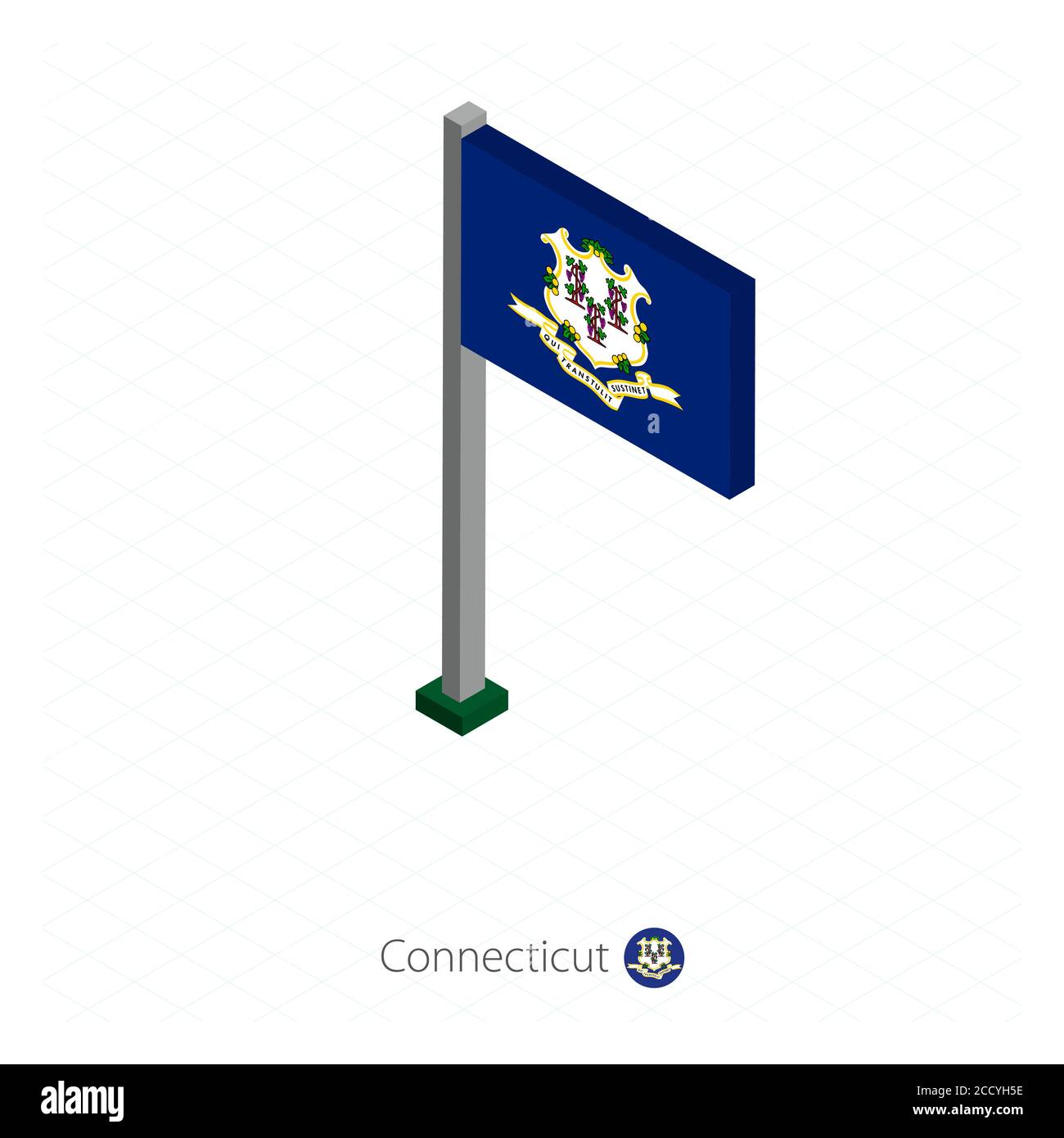 Connecticut US state flag on flagpole in isometric dimension. Isometric ...