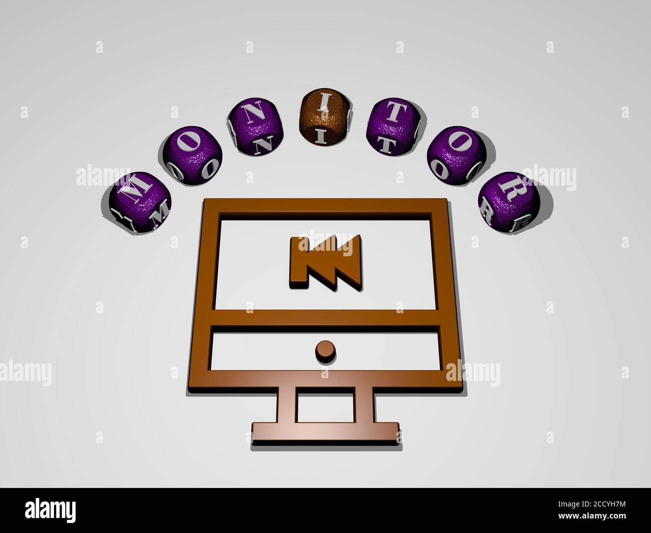 MONITOR icon surrounded by the text of individual letters, 3D ...