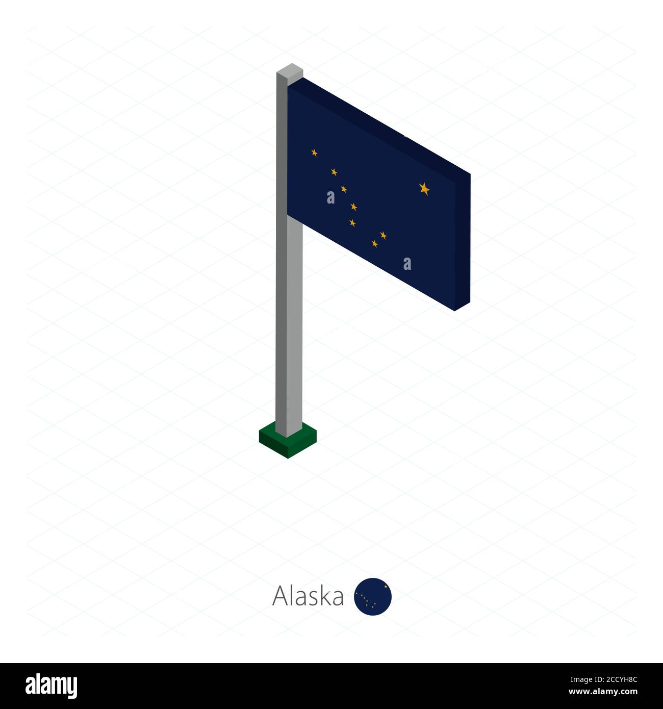 Alaska US state flag on flagpole in isometric dimension. Isometric blue ...
