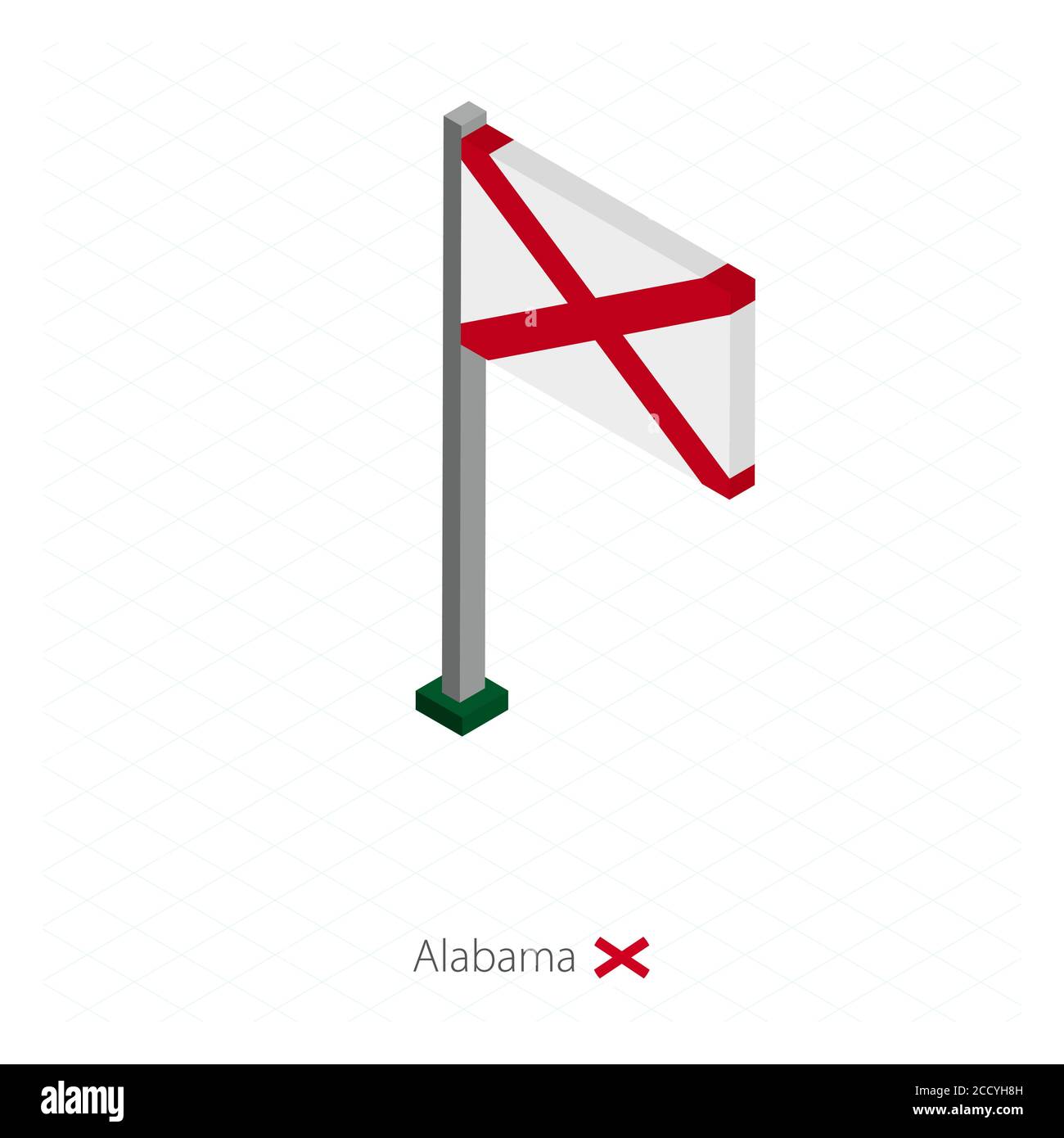 Alabama US state flag on flagpole in isometric dimension. Isometric ...
