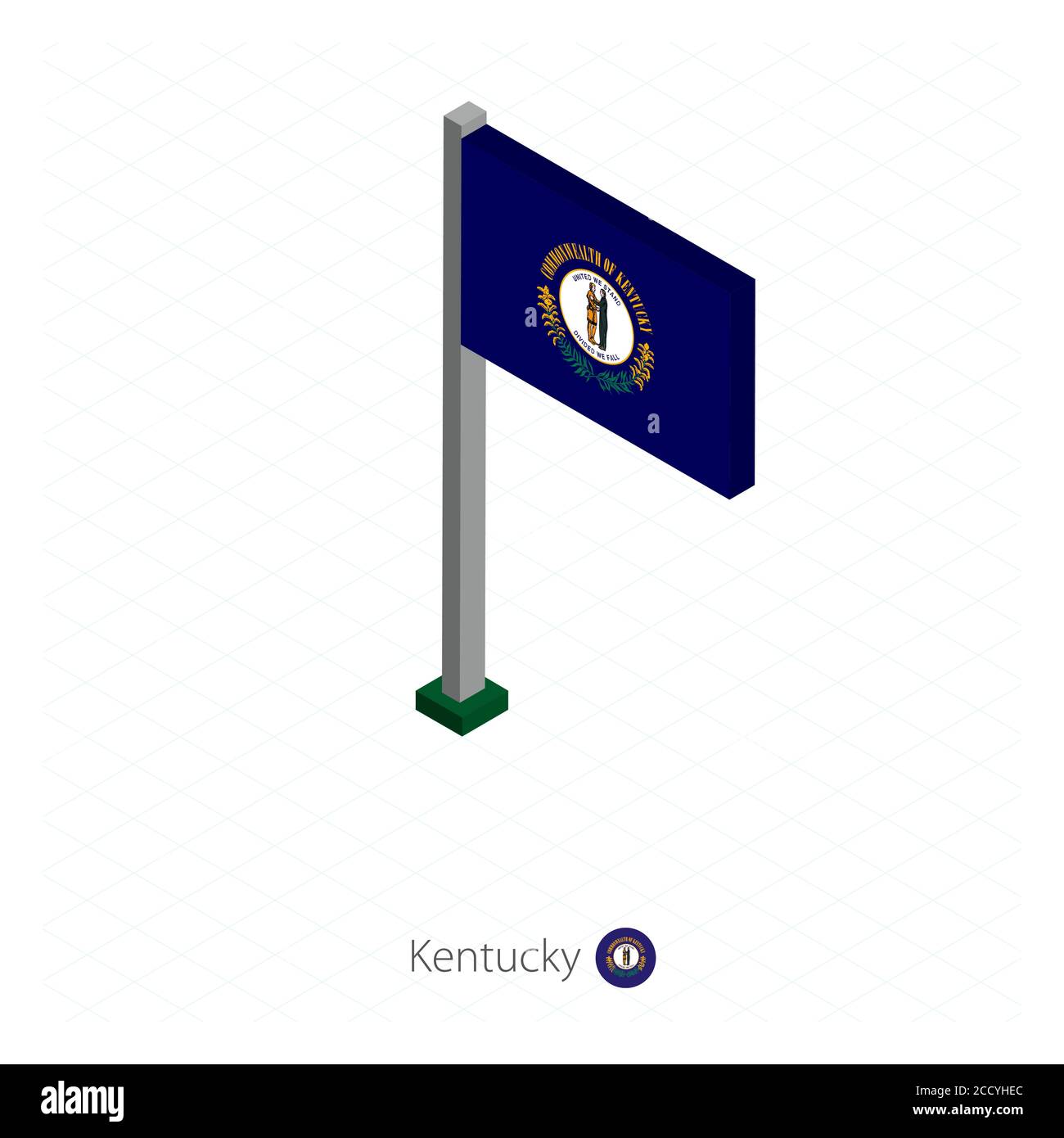 Kentucky US state flag on flagpole in isometric dimension. Isometric ...