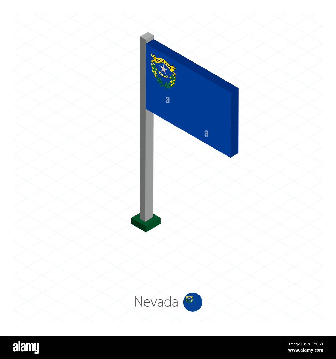 Nevada US state flag on flagpole in isometric dimension. Isometric blue ...