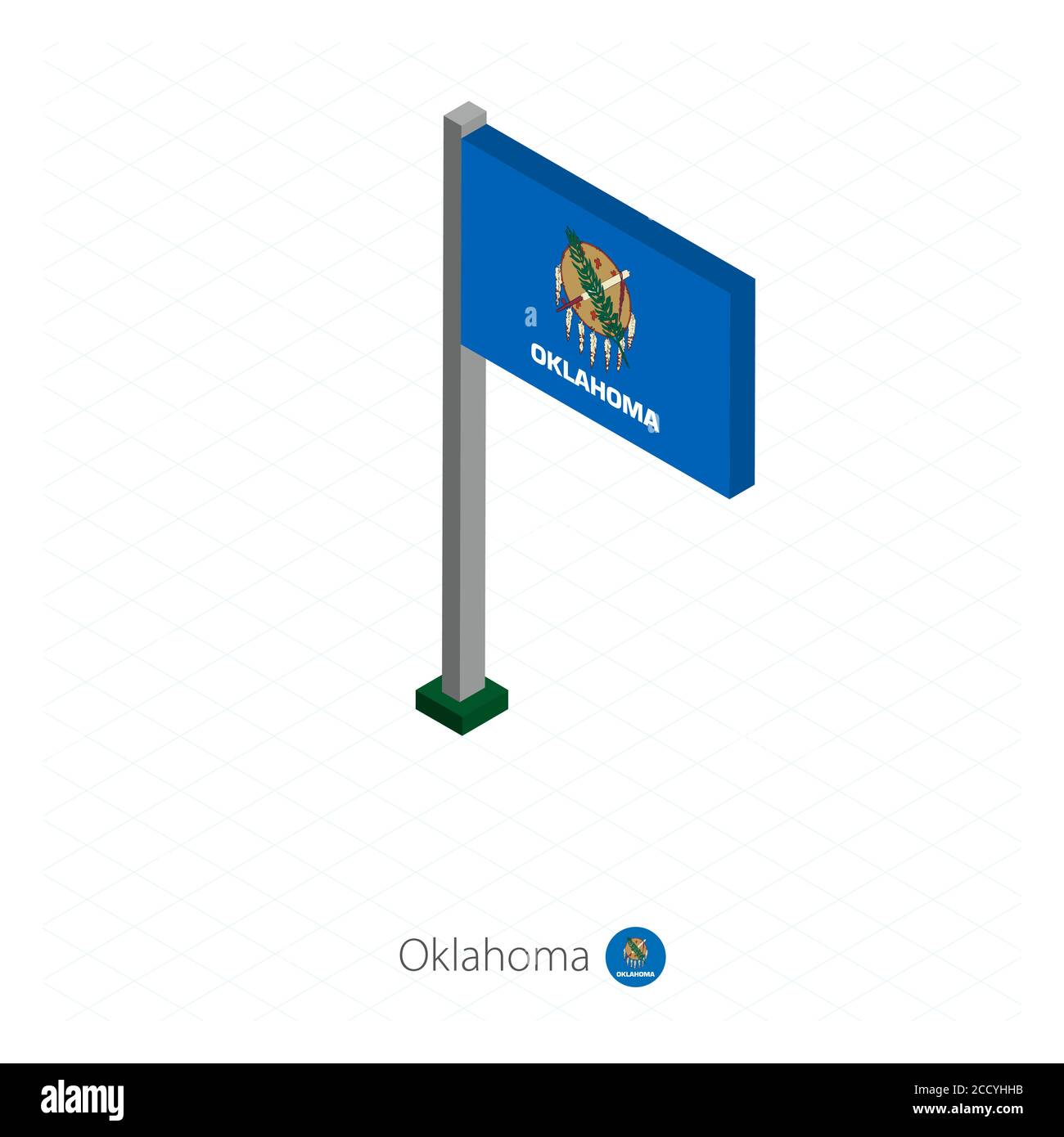 Oklahoma US state flag on flagpole in isometric dimension. Isometric ...
