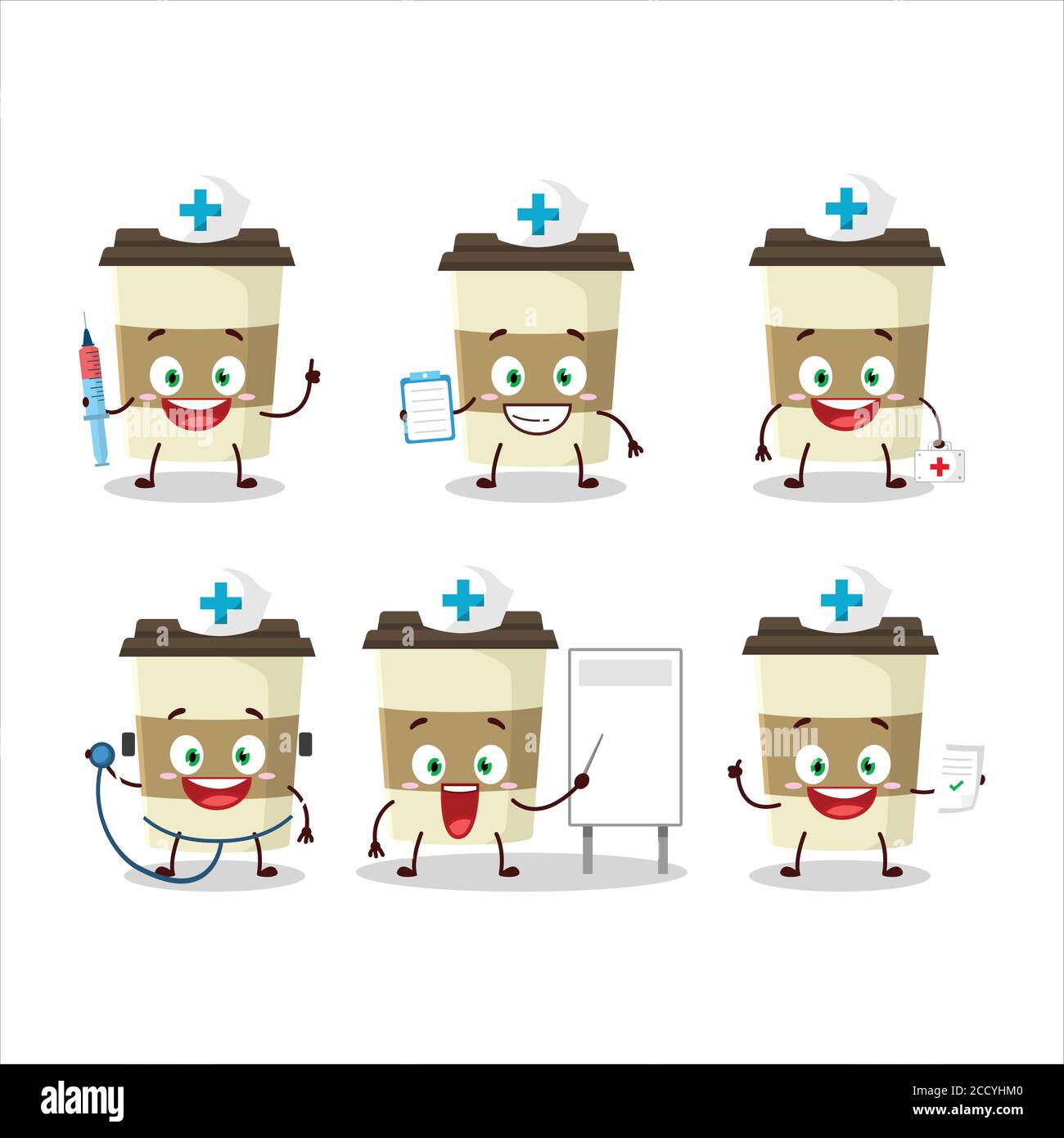 Doctor profession emoticon with coffee cup cartoon character Stock ...