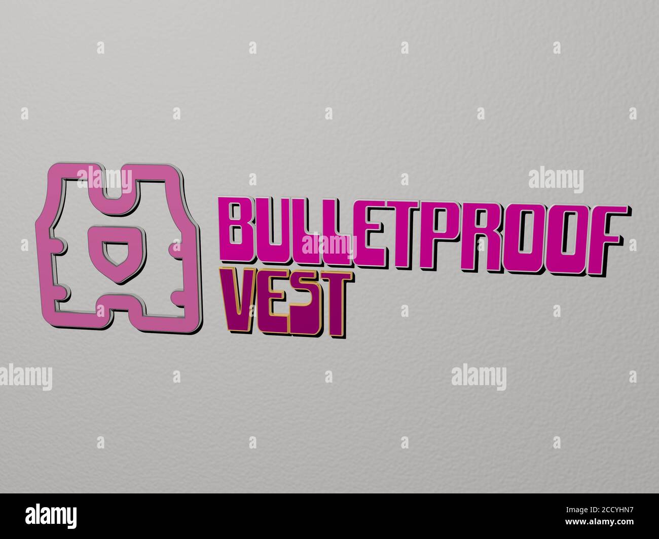 bulletproof vest icon and text on the wall, 3D illustration Stock Photo ...