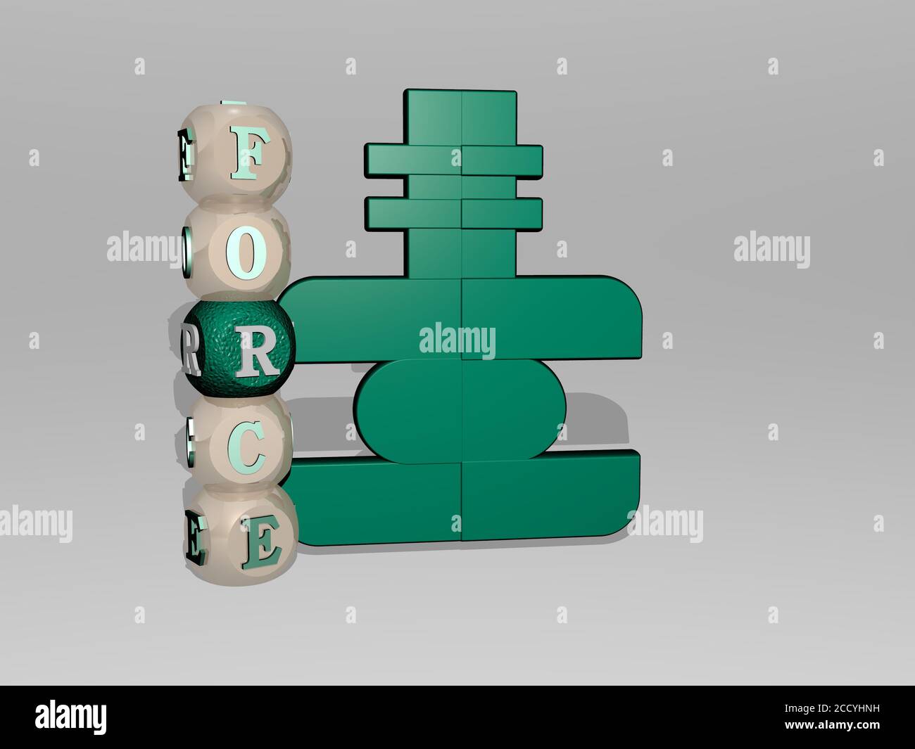 3D representation of FORCE with icon on the wall and text arranged by ...