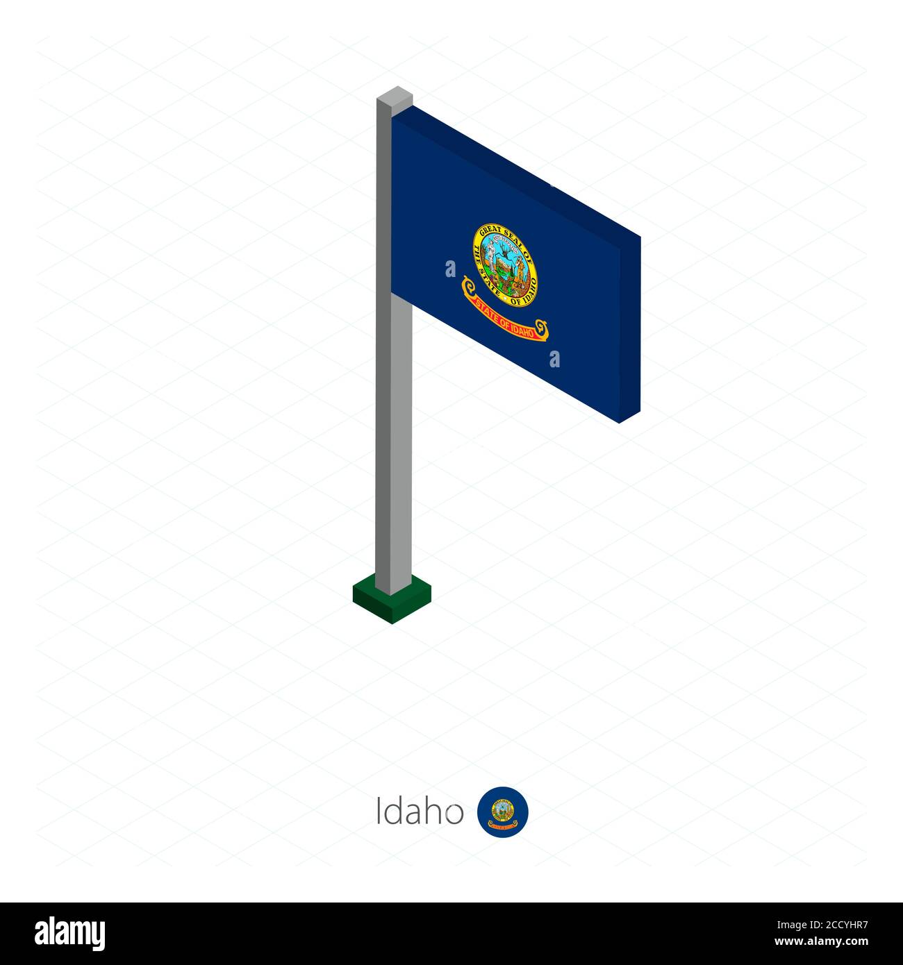 Idaho US state flag on flagpole in isometric dimension. Isometric blue ...