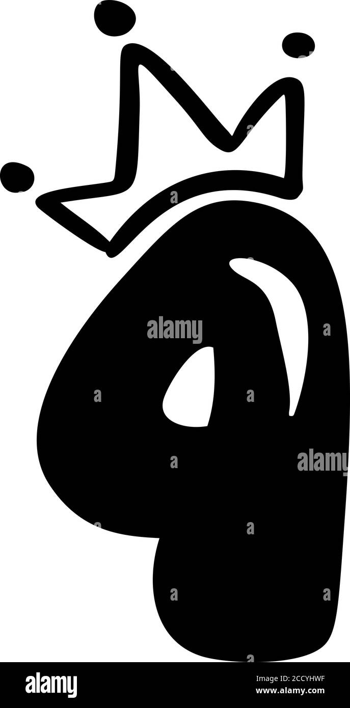 Vector Vintage Plump Cute number 4 with crown. Princess element four ...