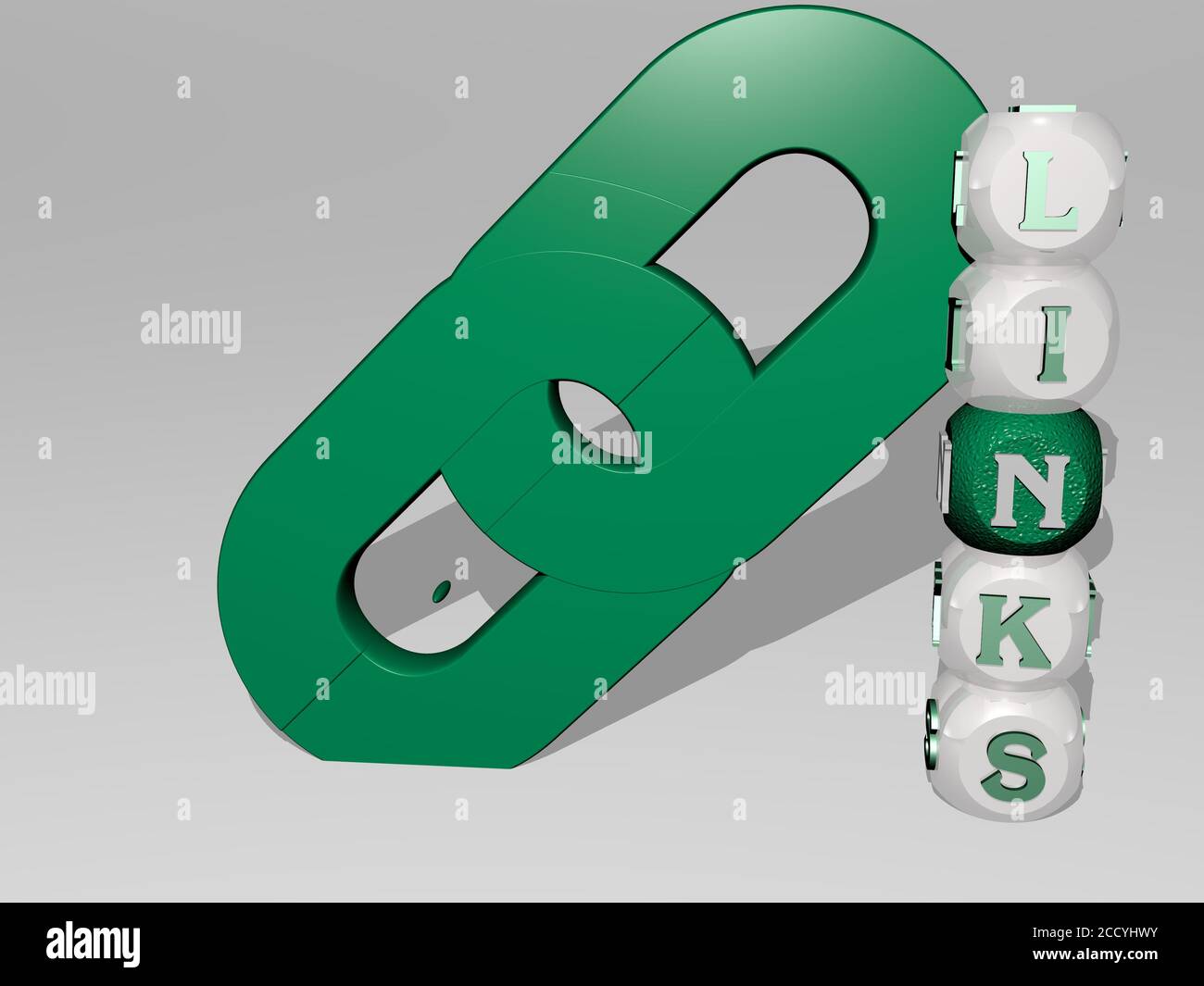 LINKS 3D icon beside the vertical text of individual letters, 3D ...