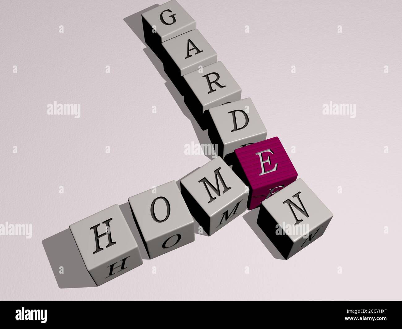 home garden crossword by cubic dice letters, 3D illustration Stock ...